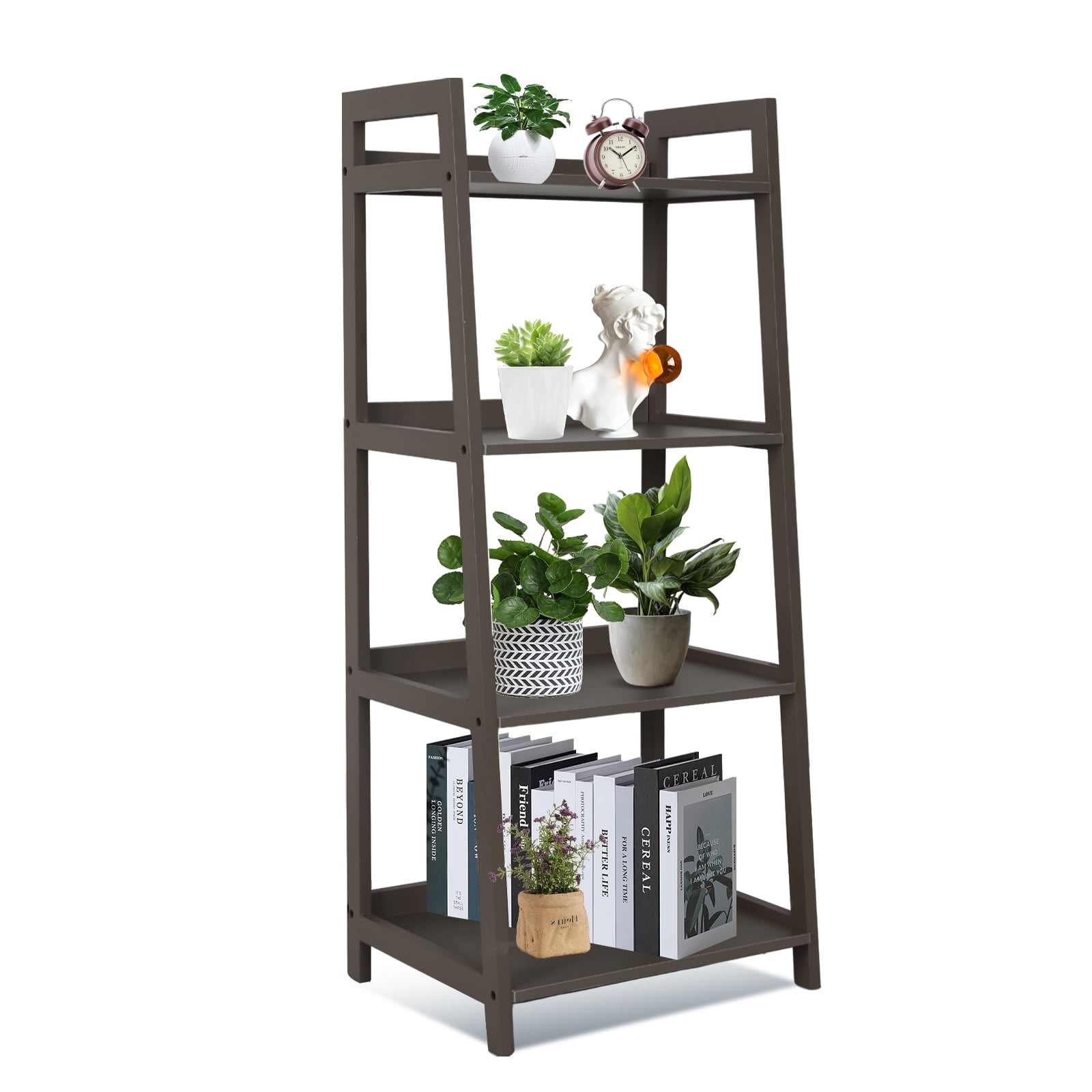 Hofitlead 4-Tier Ladder Shelf,Wood Bookcase,Multifunctional Open ...
