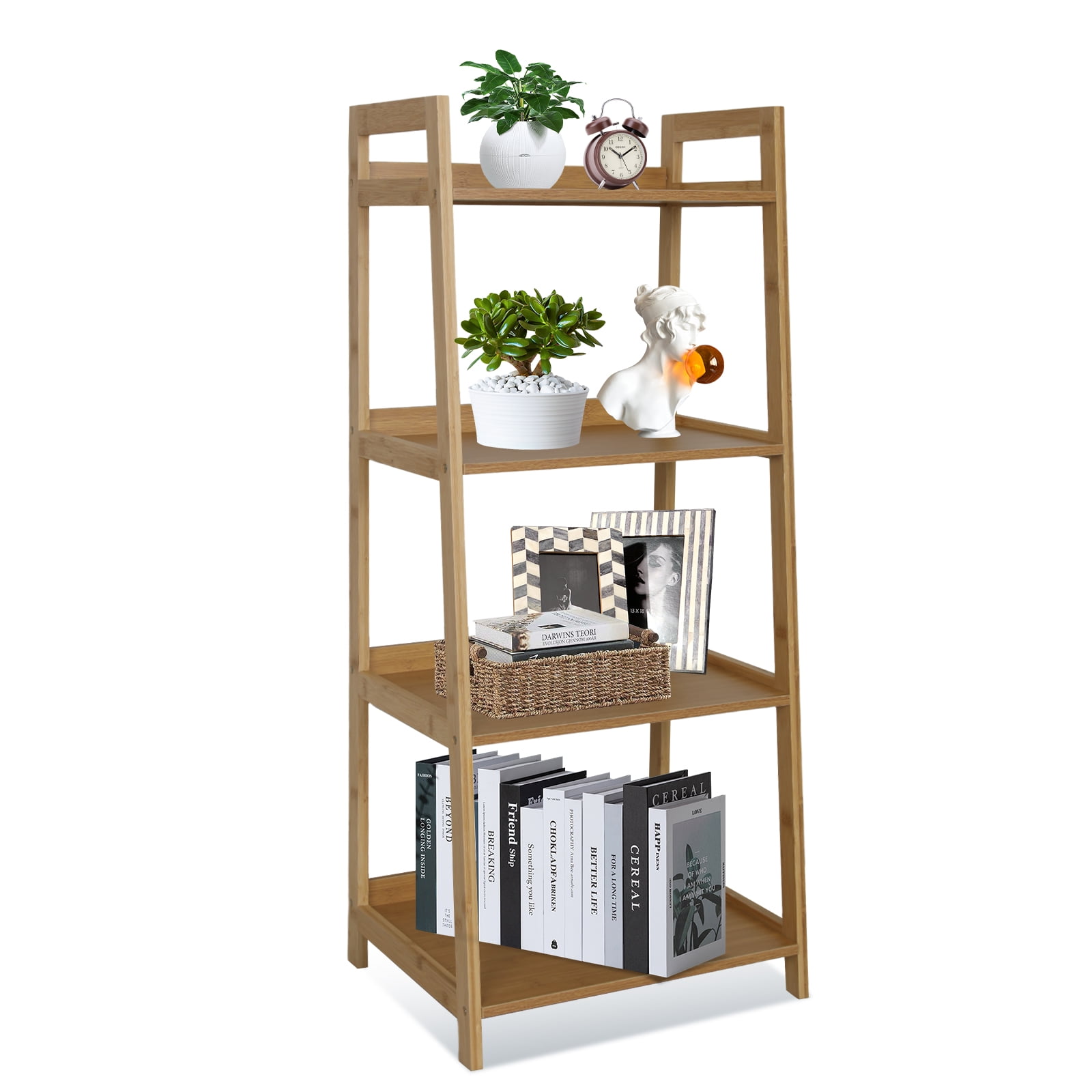 Hofitlead 4-Tier Ladder Shelf,Wood Bookcase,Multifunctional Open ...