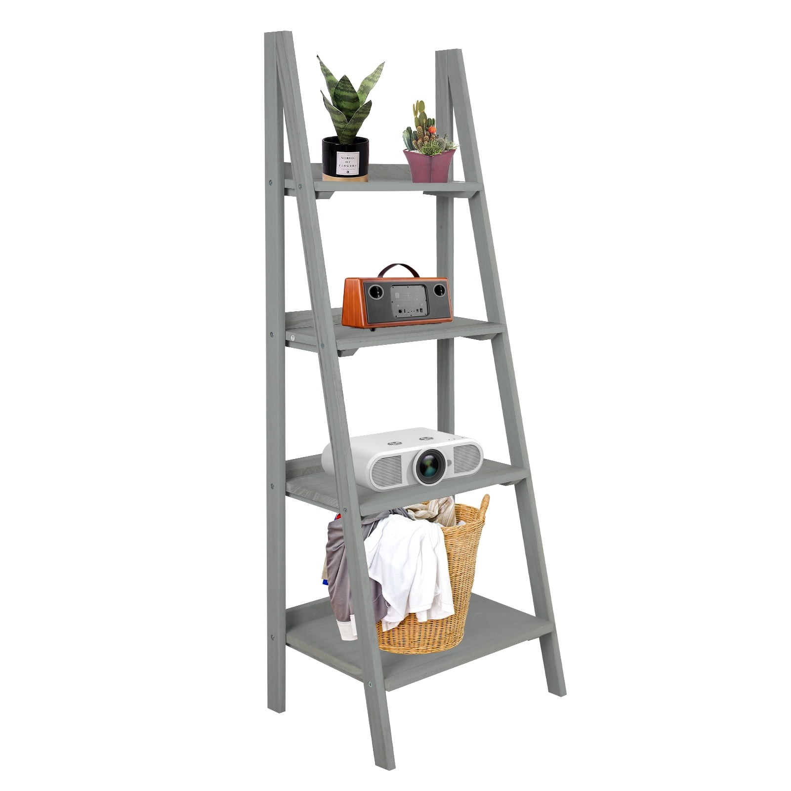 Hofitlead 4 Tier Ladder Shelf, Wooden Storage Rack,Bookshelf, for ...