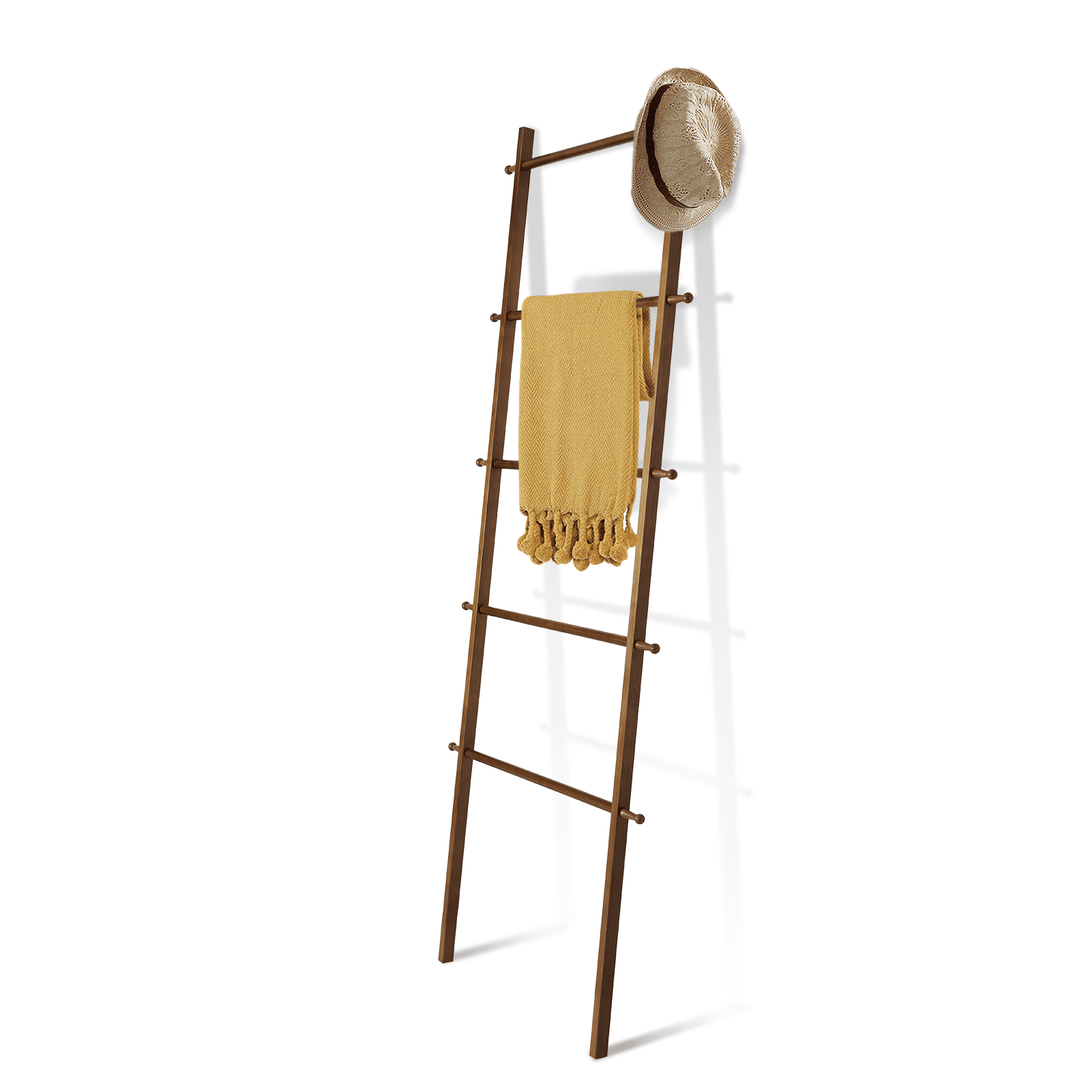 Hofitlead 5-Layer Modern Blanket Ladder Shelf,Wooden Wall Leaning ...