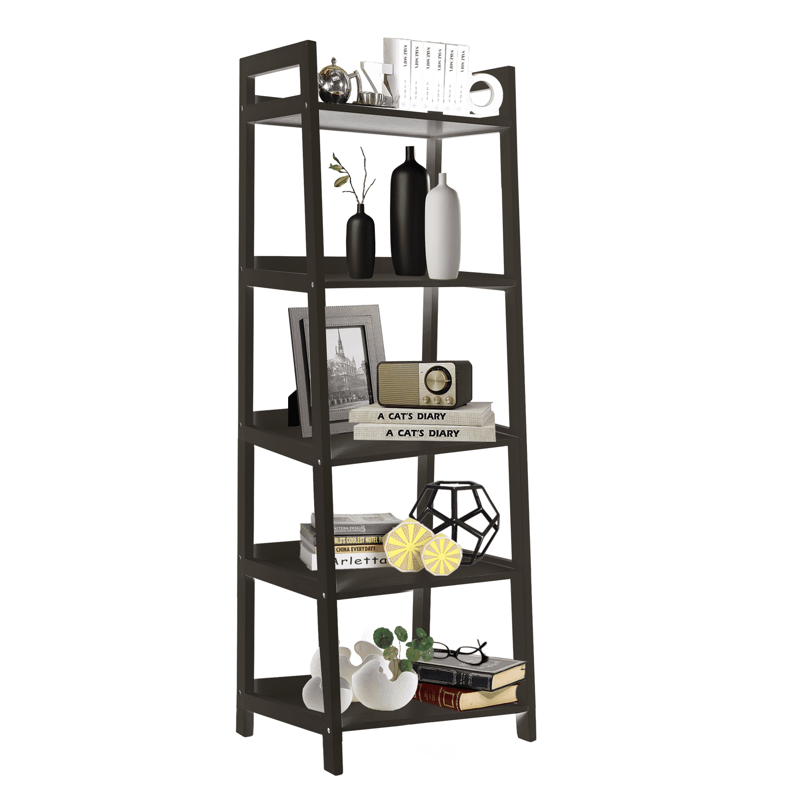 Hofitlead 5-Tier Ladder Shelf, Pine Wood Storage Stand ,Leaning ...
