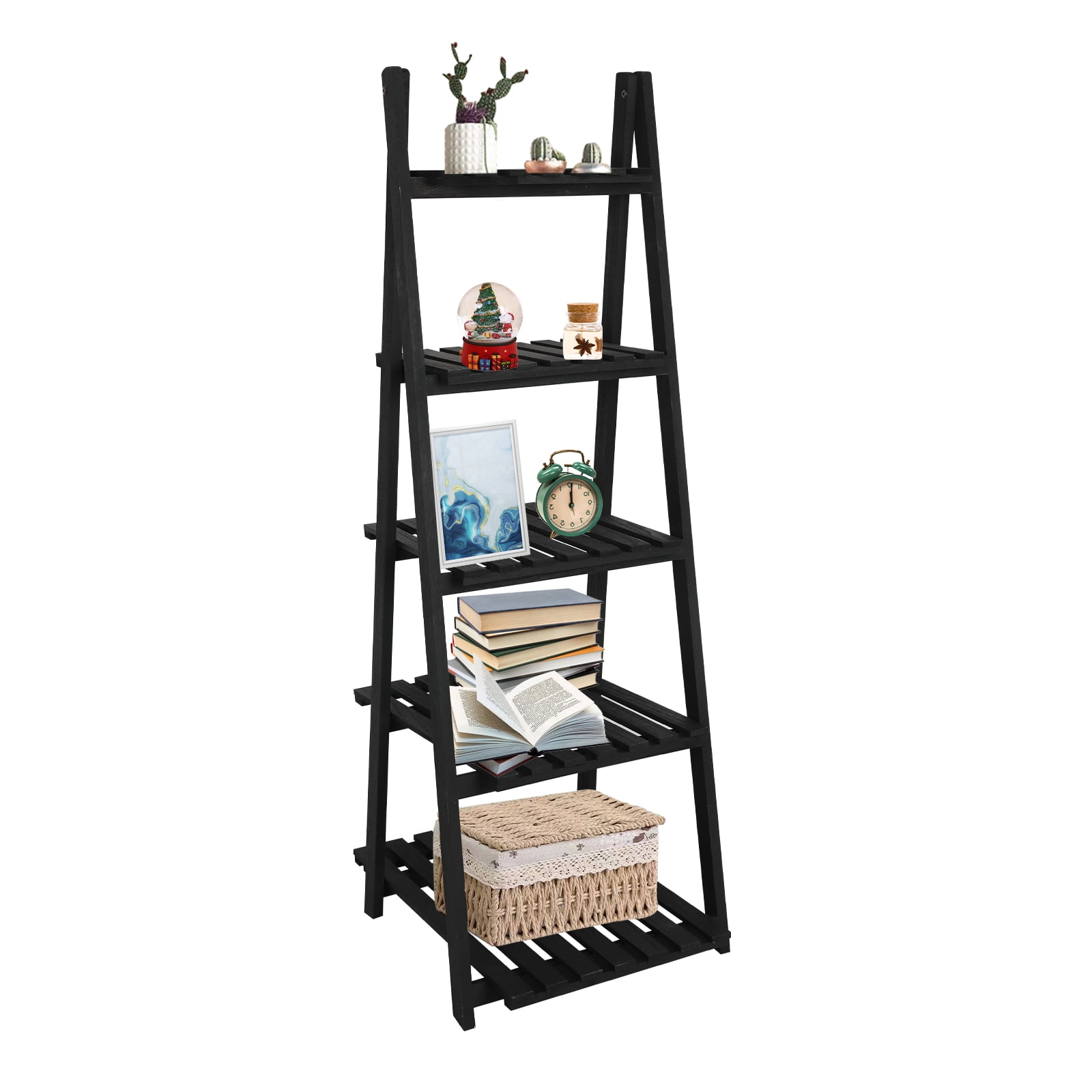 Hofitlead 5 Tier Ladder Shelf,Storage Rack, Wooden Flower rack,Strip ...