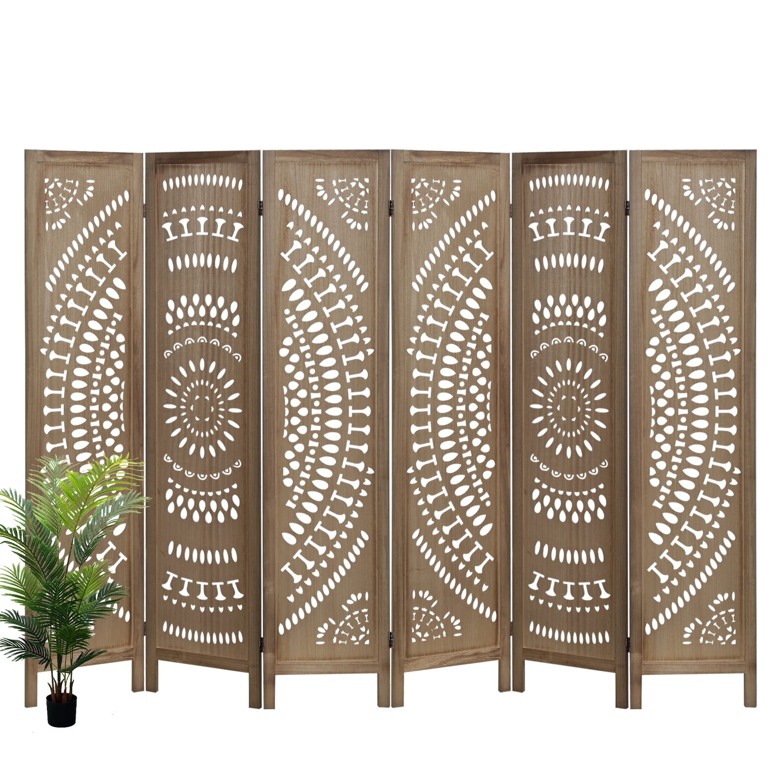 Hofitlead 6 Panel Carved Wood Room Divider, 5.6ft Tall Super Wide ...