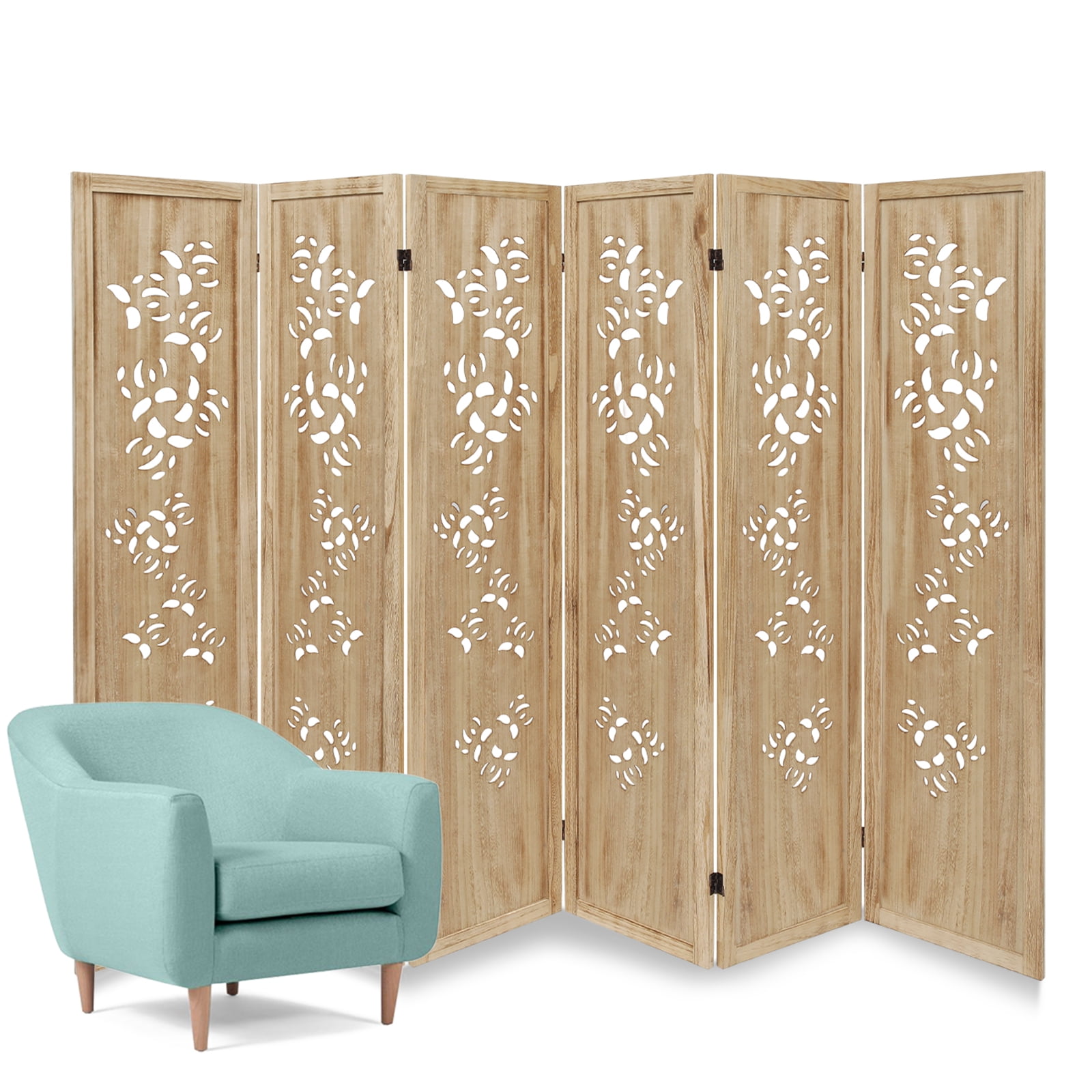 Hofitlead 6 Panel Carved Wood Room Dividers 5.6FT Room Divider Folding ...