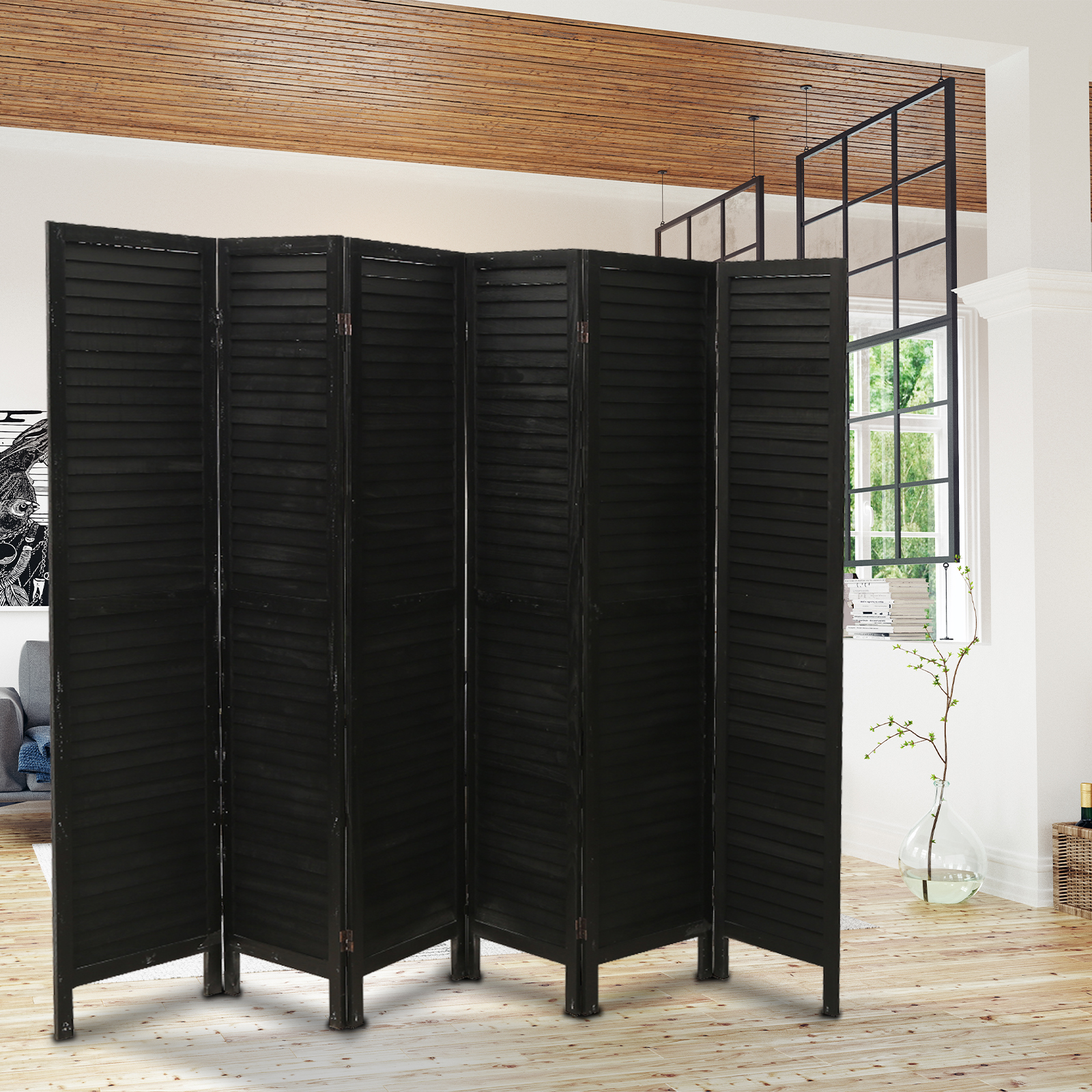 Hofitlead 6 Panel Louver-Design, Wooden Folding Screens Privacy ...