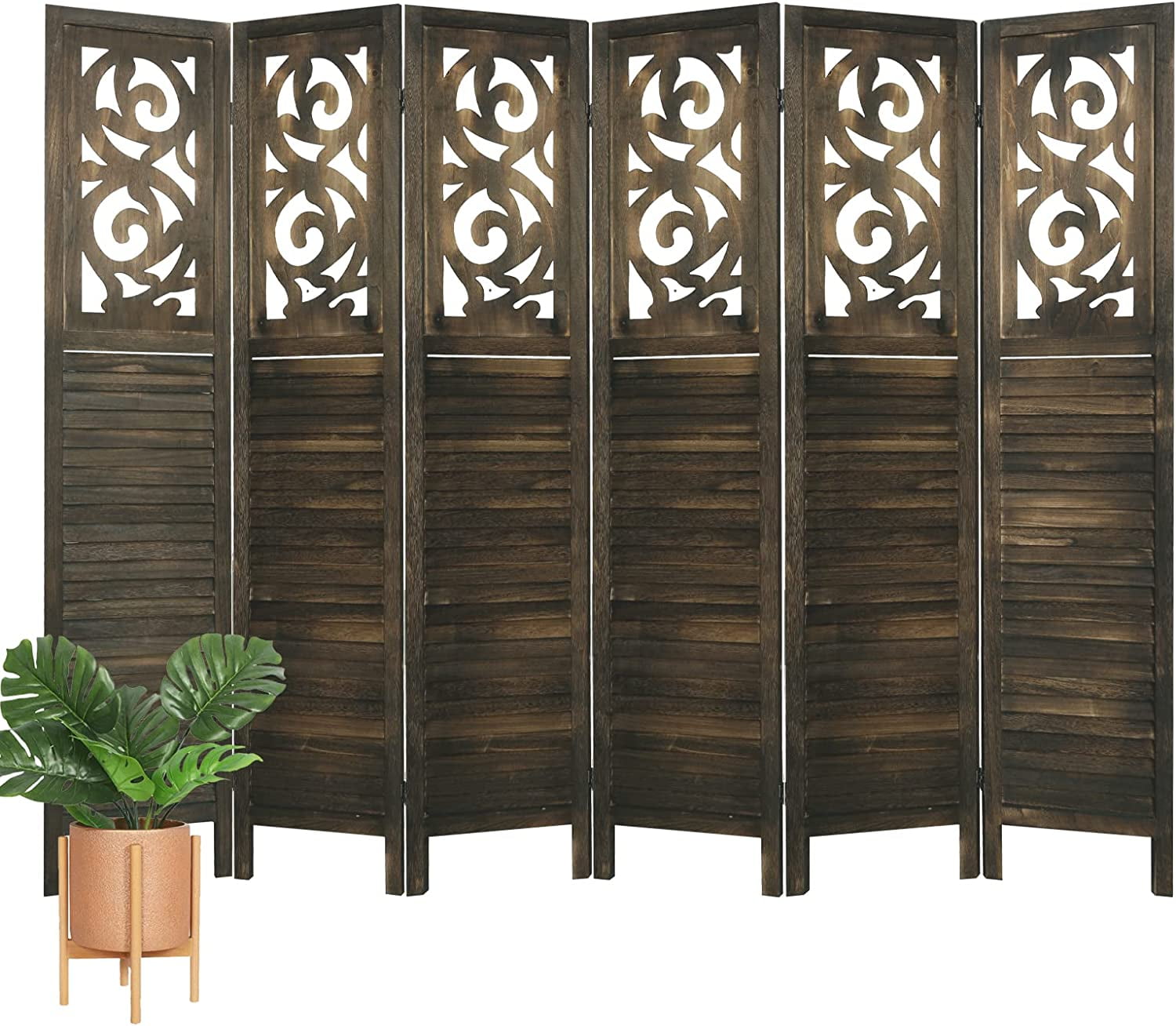 Hofitlead 6 Panel Room Divider 6Ft Wood Carved Folding Wooden Screens ...