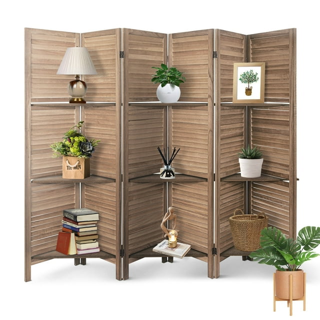 Hofitlead 6 Panel Room Divider with Shelves, 5.6Ft Tall Room Dividers ...