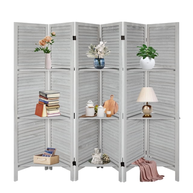 Hofitlead 6-Panel Room Divider with Shelves, 5.6ft Tall Freestanding ...