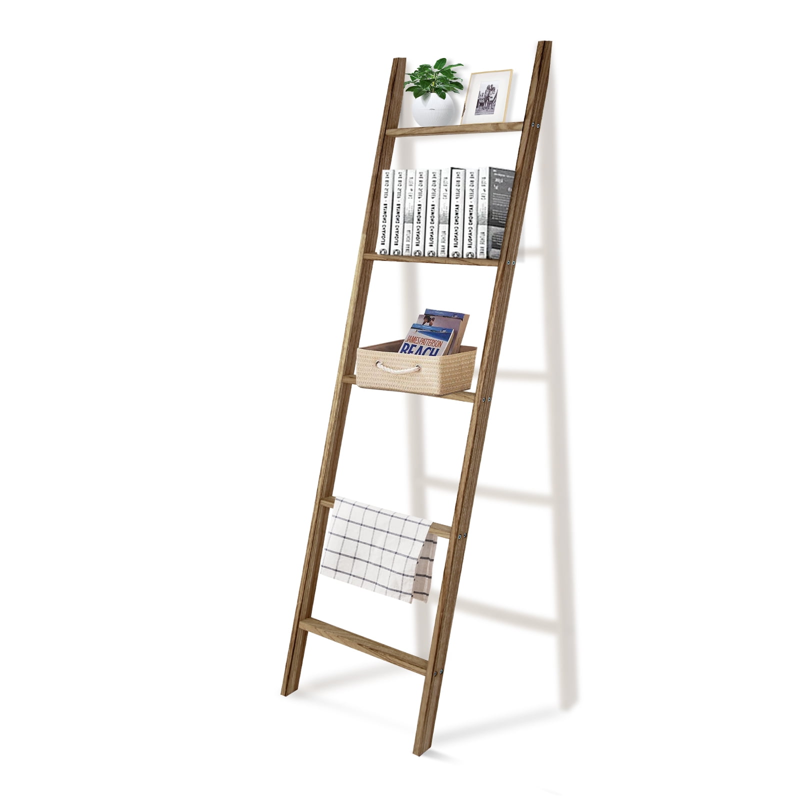 Hofitlead Ladder Shelf 5-Tier Bookshelf,Storage Rack Shelves Wall ...
