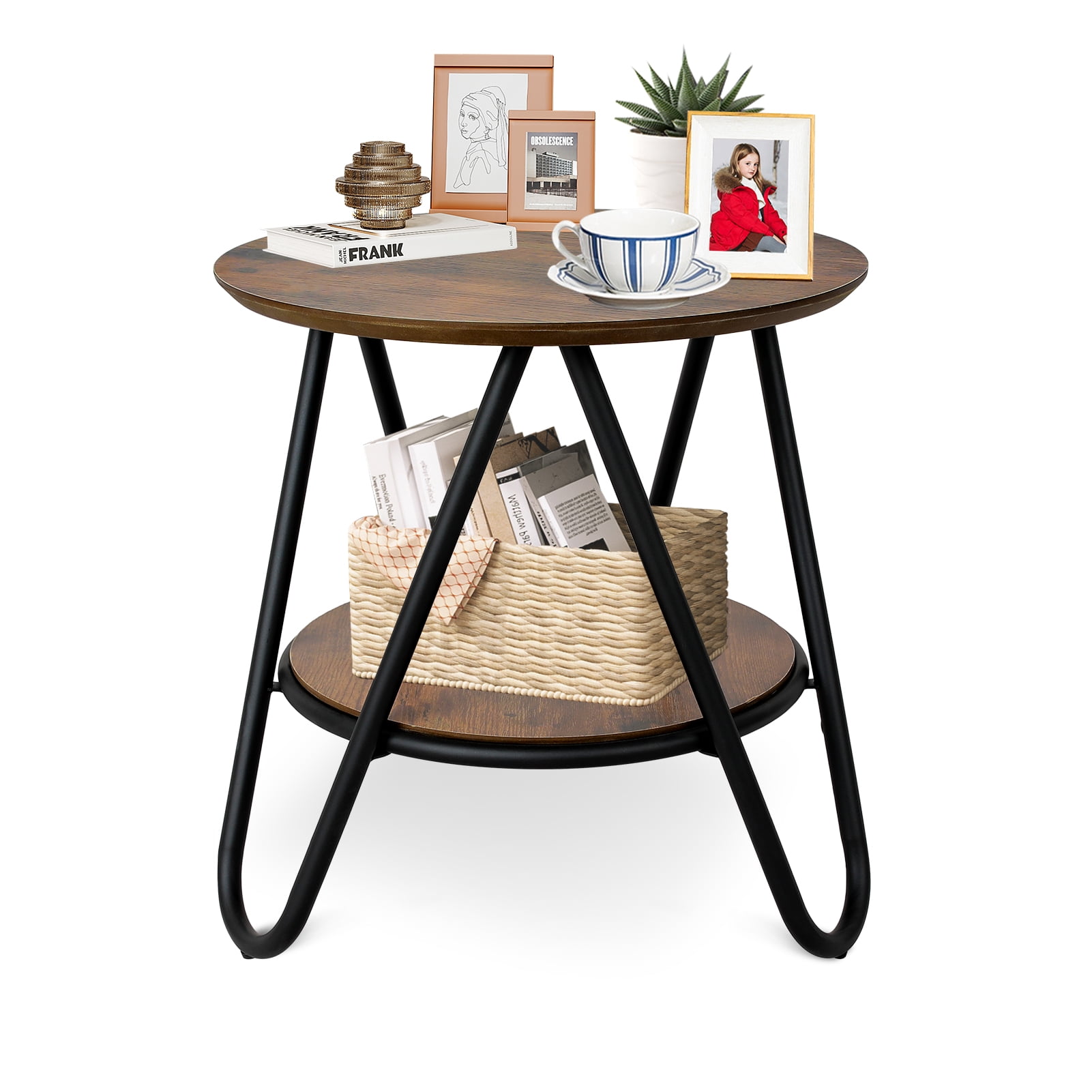 Hofitlead Outdoor Side Tables for Patio, 2 Tier Round Metal Patio Side ...