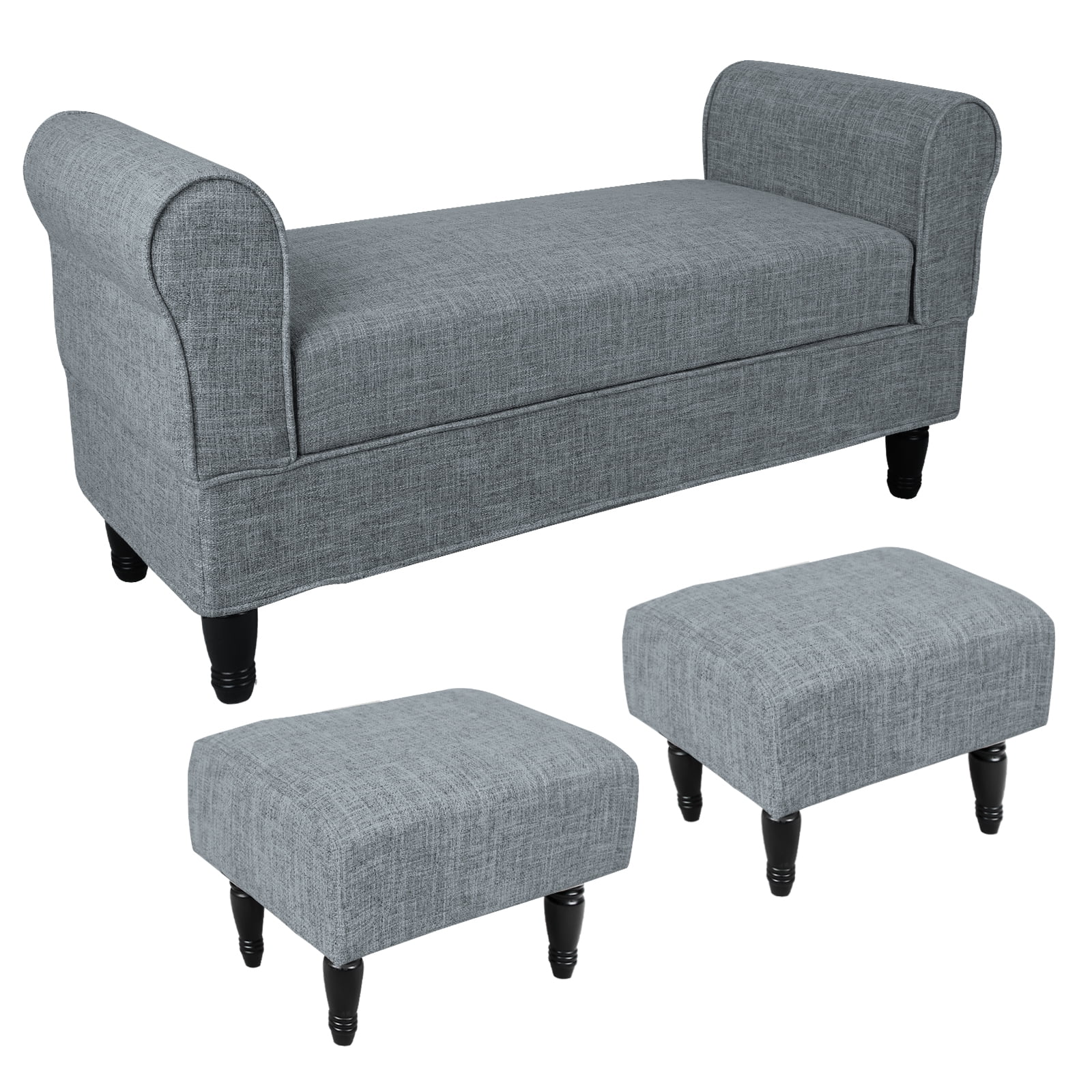 Hofitlead Modern Storage Bench for Bedroom, Dark Gray Linen Fabric Sofa ...