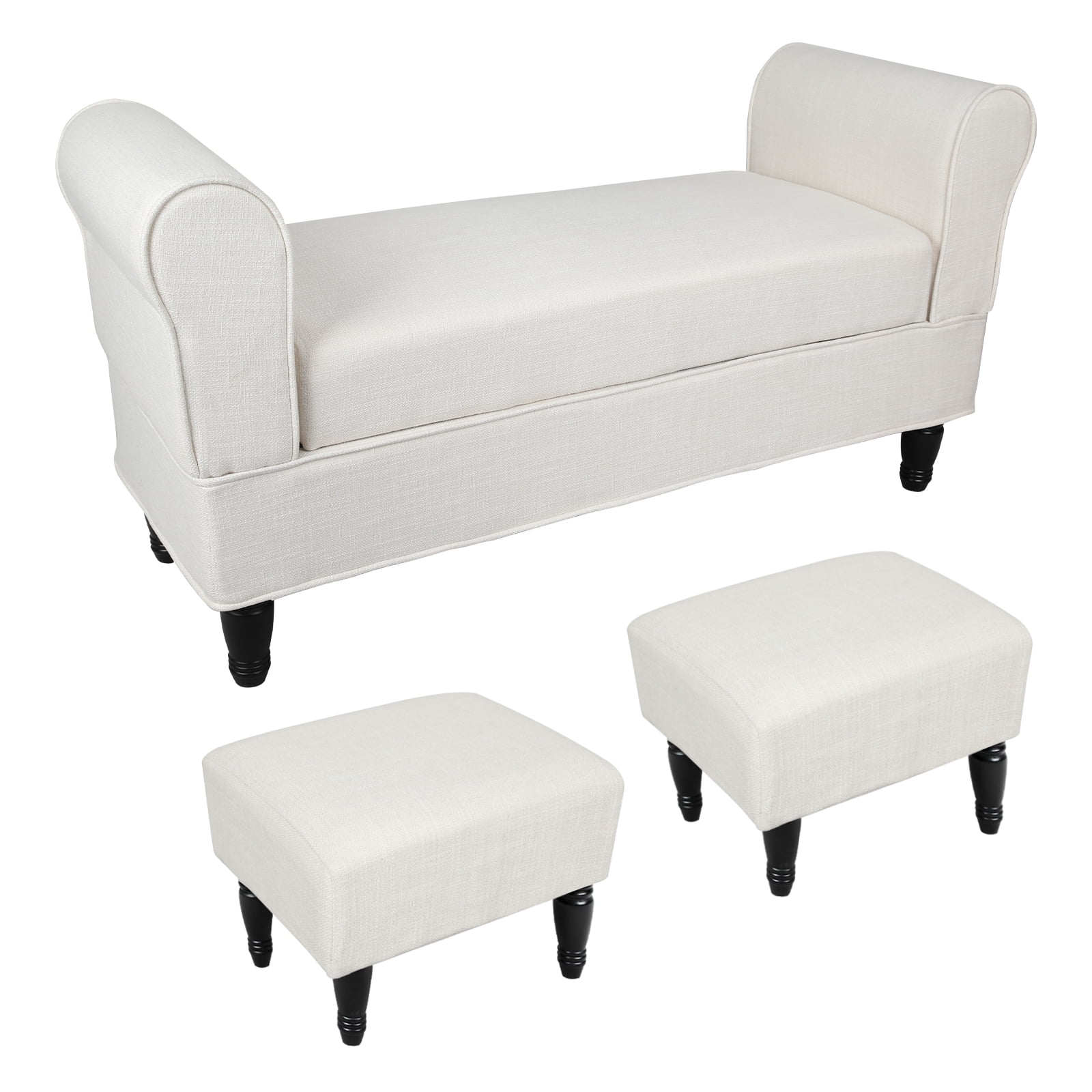 Hofitlead White Modern Bedroom Furniture: Linen Fabric Storage Bench ...