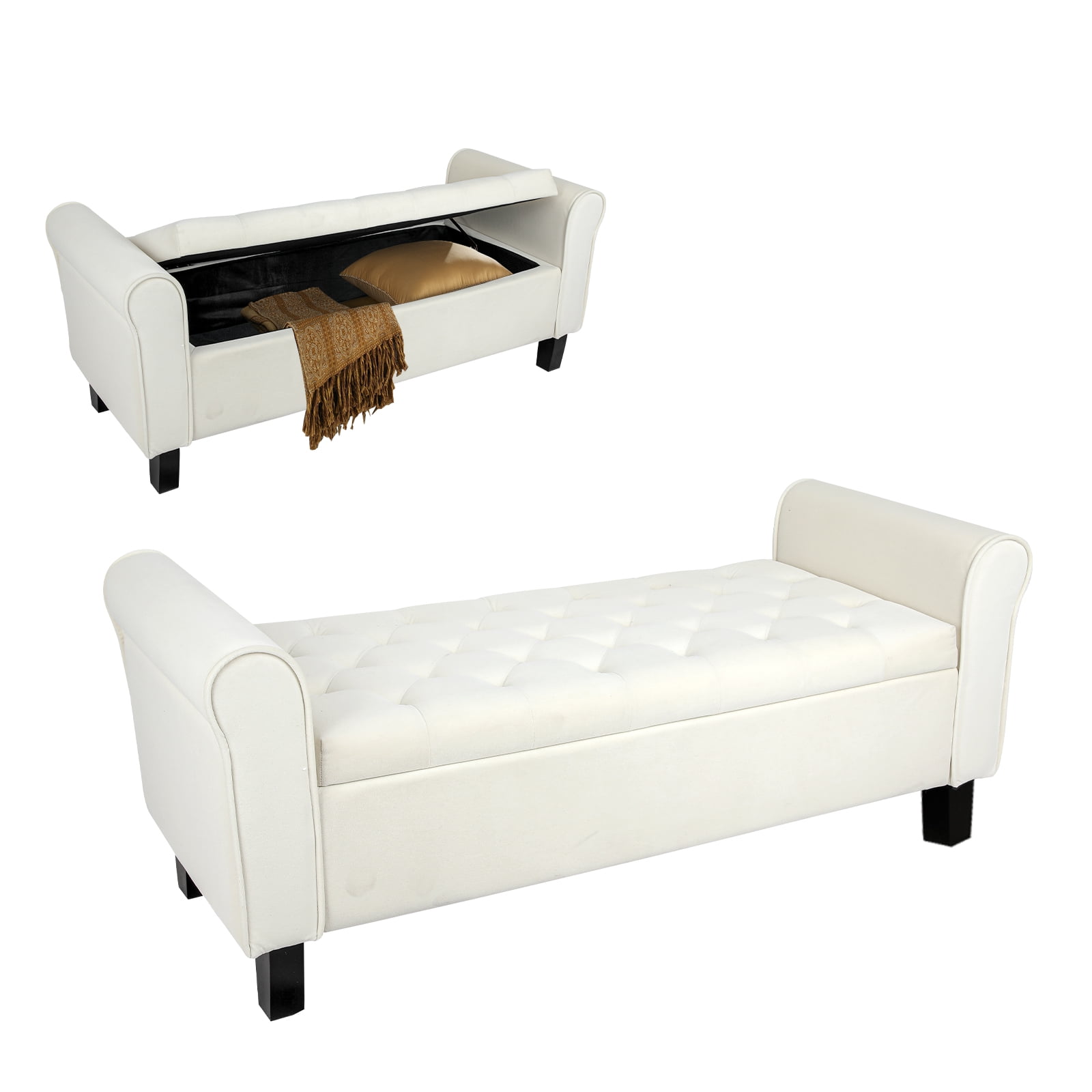 Hofitlead Storage Ottoman Bench,Velvet Upholstered Rolled Arm,Window ...