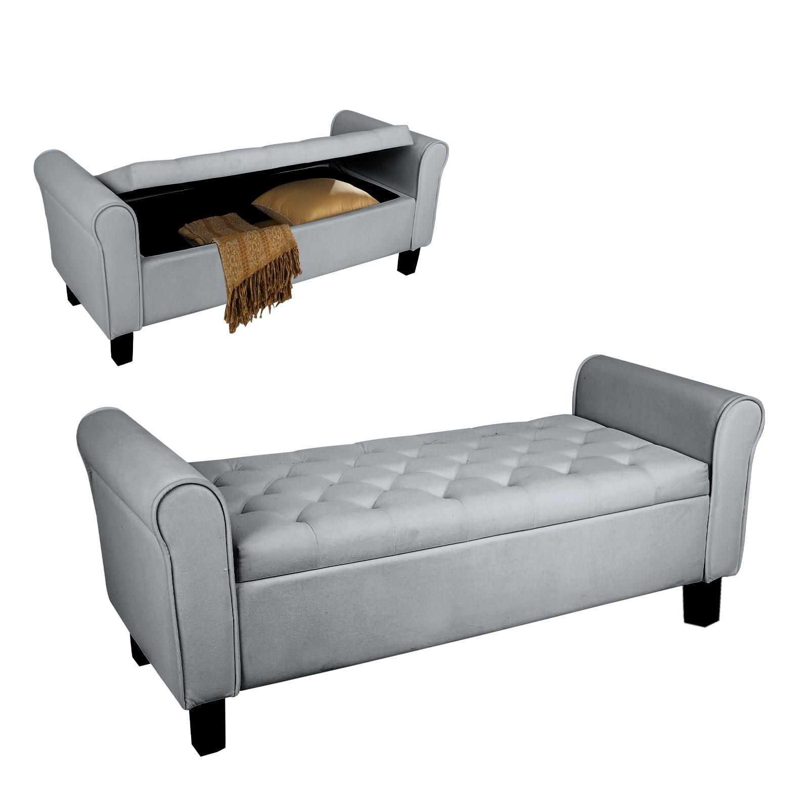 Hofitlead Storage Ottoman Bench,Velvet Upholstered Rolled Arm,Window ...