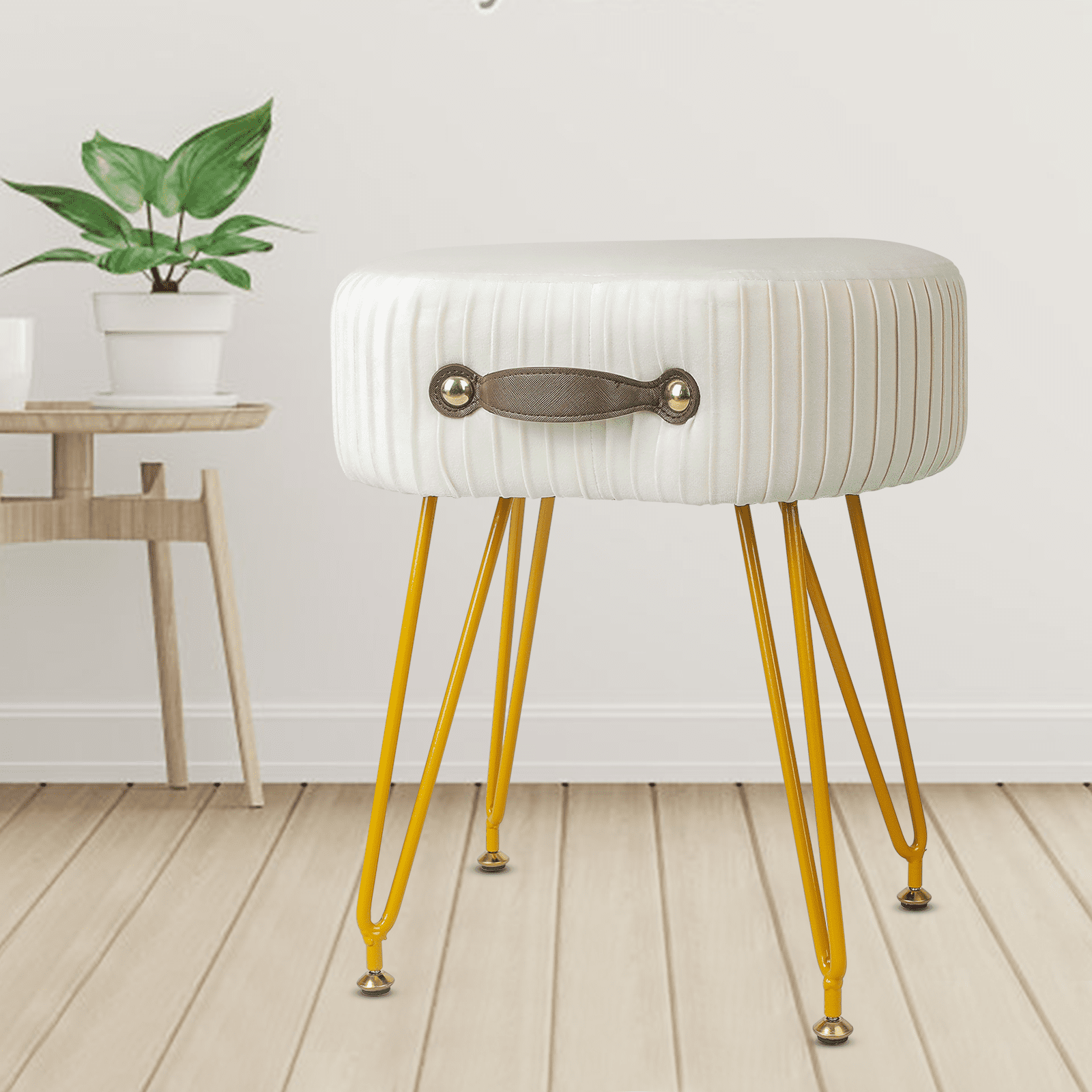 Hofitlead Velvet Vanity Stool Ottoman Footstool, Upholstered Pleated ...