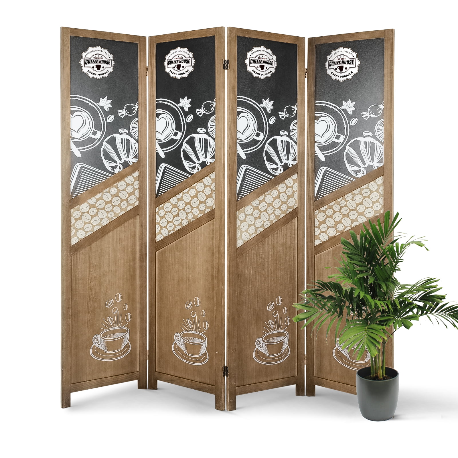 Hofitlead Wood Room Divider 4 Panel,5.6FT Tall,COFFEE HOUSE Wooden ...