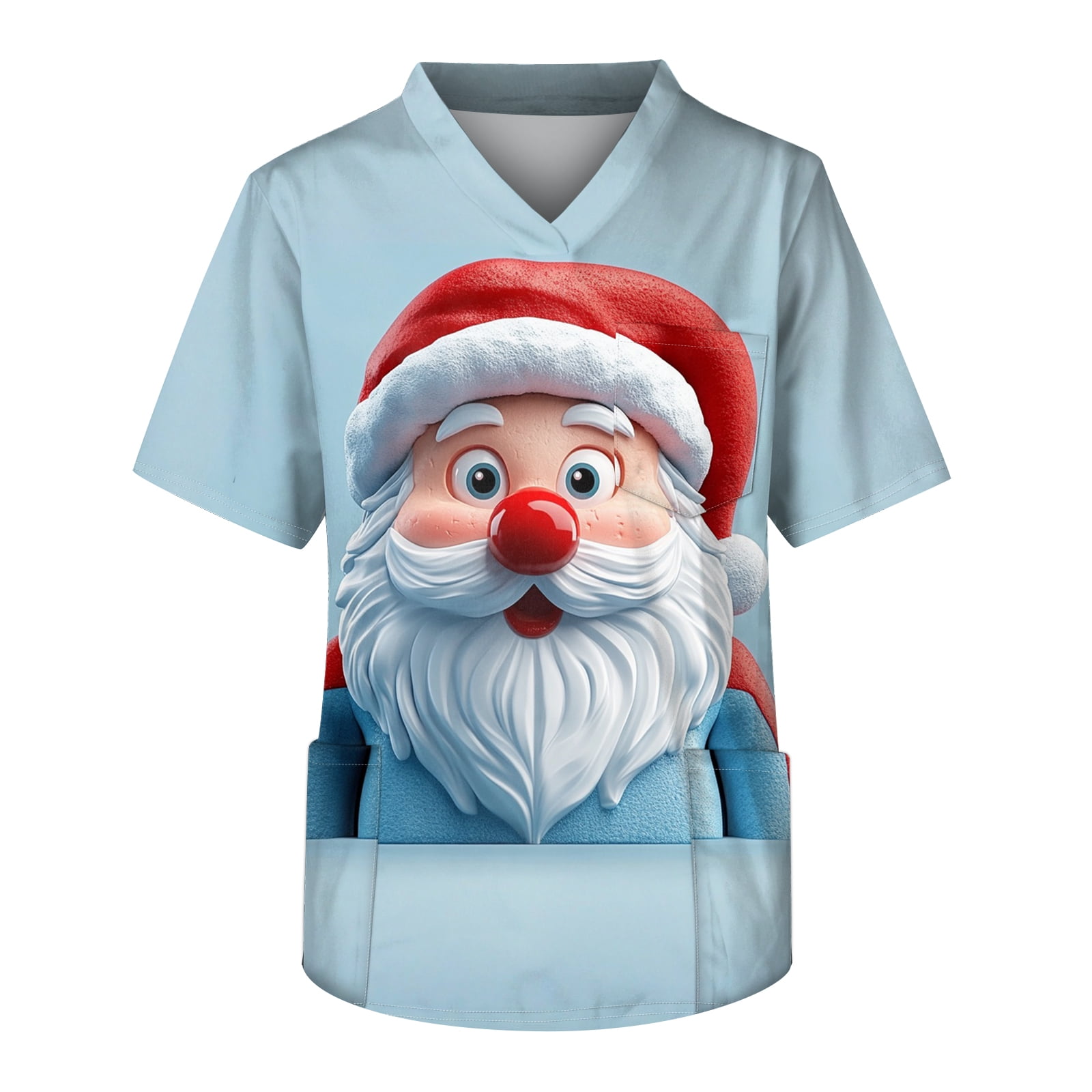 Hogleaql Christmas Scrubs Top for Men Plus Size Short Sleeve V Neck ...