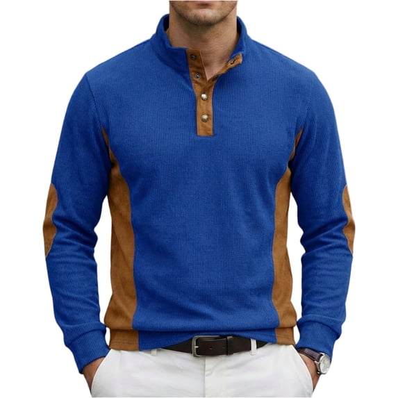 Hogleaql Corduroy Pullover for Men Stand Collar Button Long Sleeve ...
