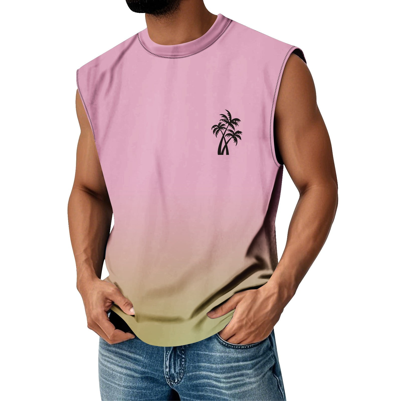 Hogleaql Graphic Tank Tops Men Palm Tree Print Gradient Summer Tank ...