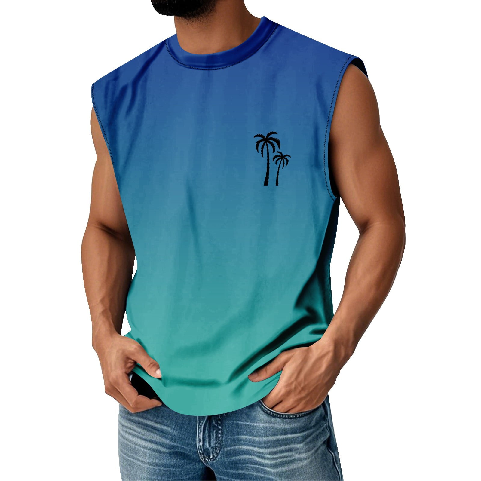 Hogleaql Hogleaql Graphic Tank Tops Men Palm Tree Print Gradient Summer ...