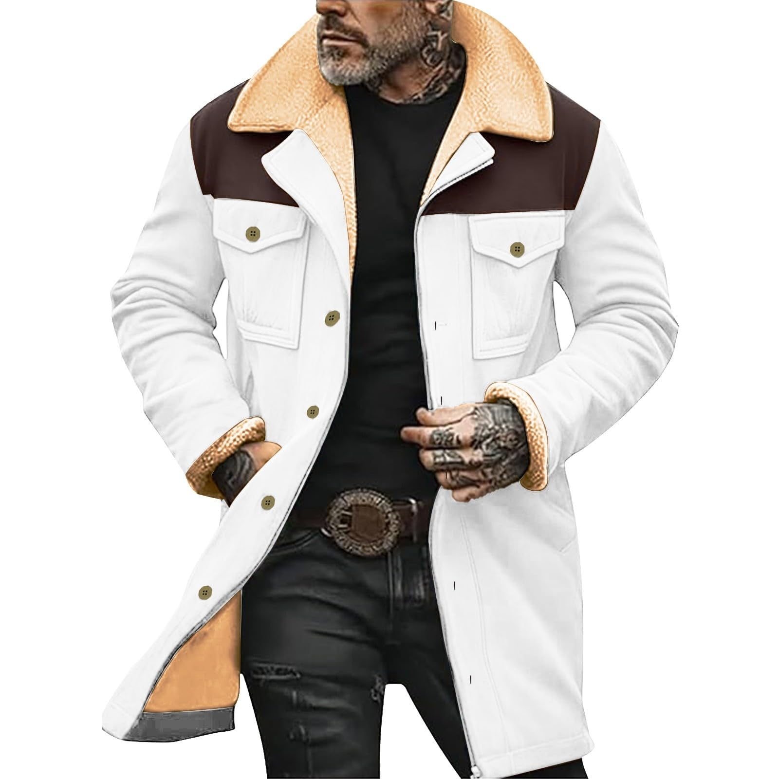 Hogleaql Jackets for Men Vintage Faux Suede Plush Reversed Collar Long ...