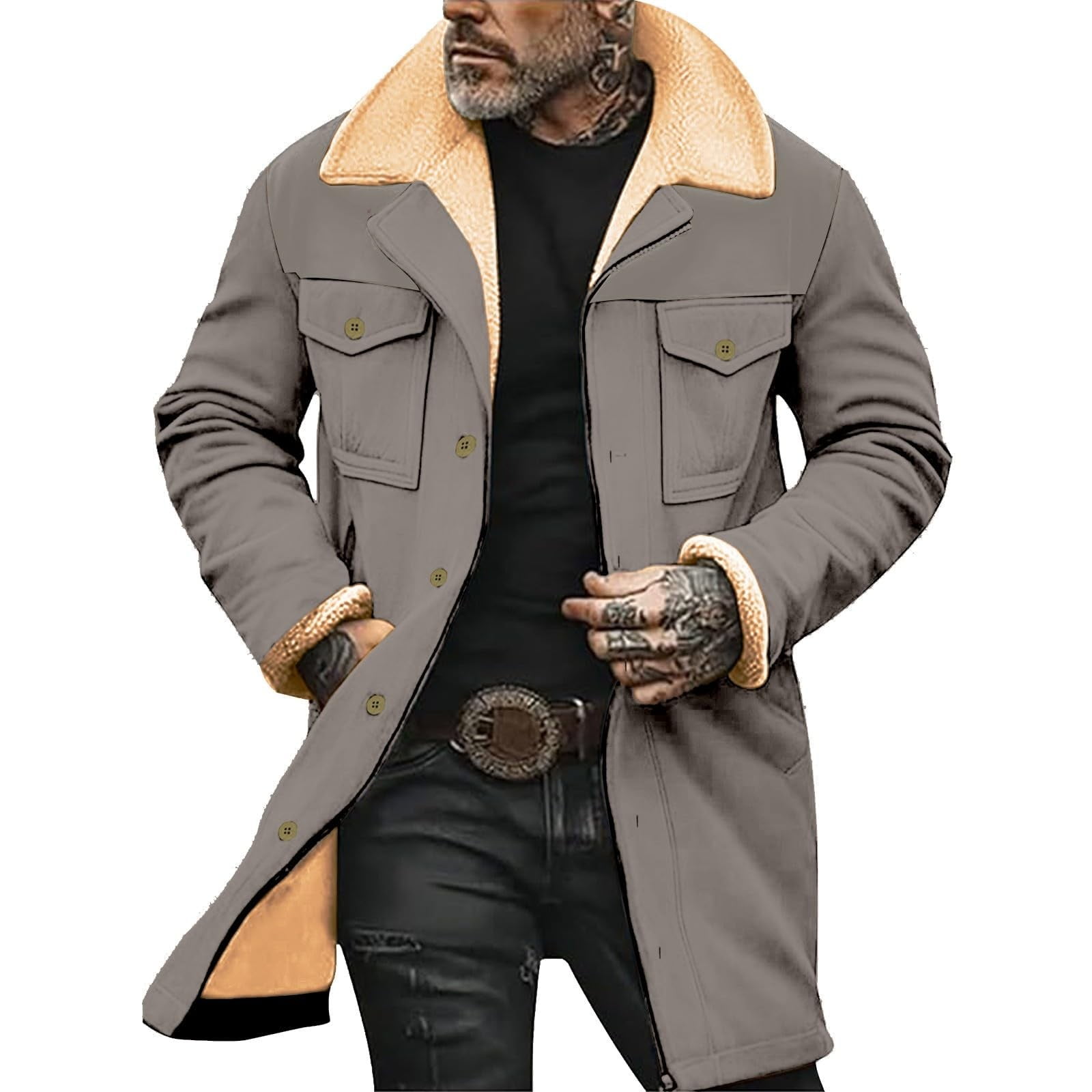 Hogleaql Jackets for Men Vintage Faux Suede Retro Plush Reversed Collar ...
