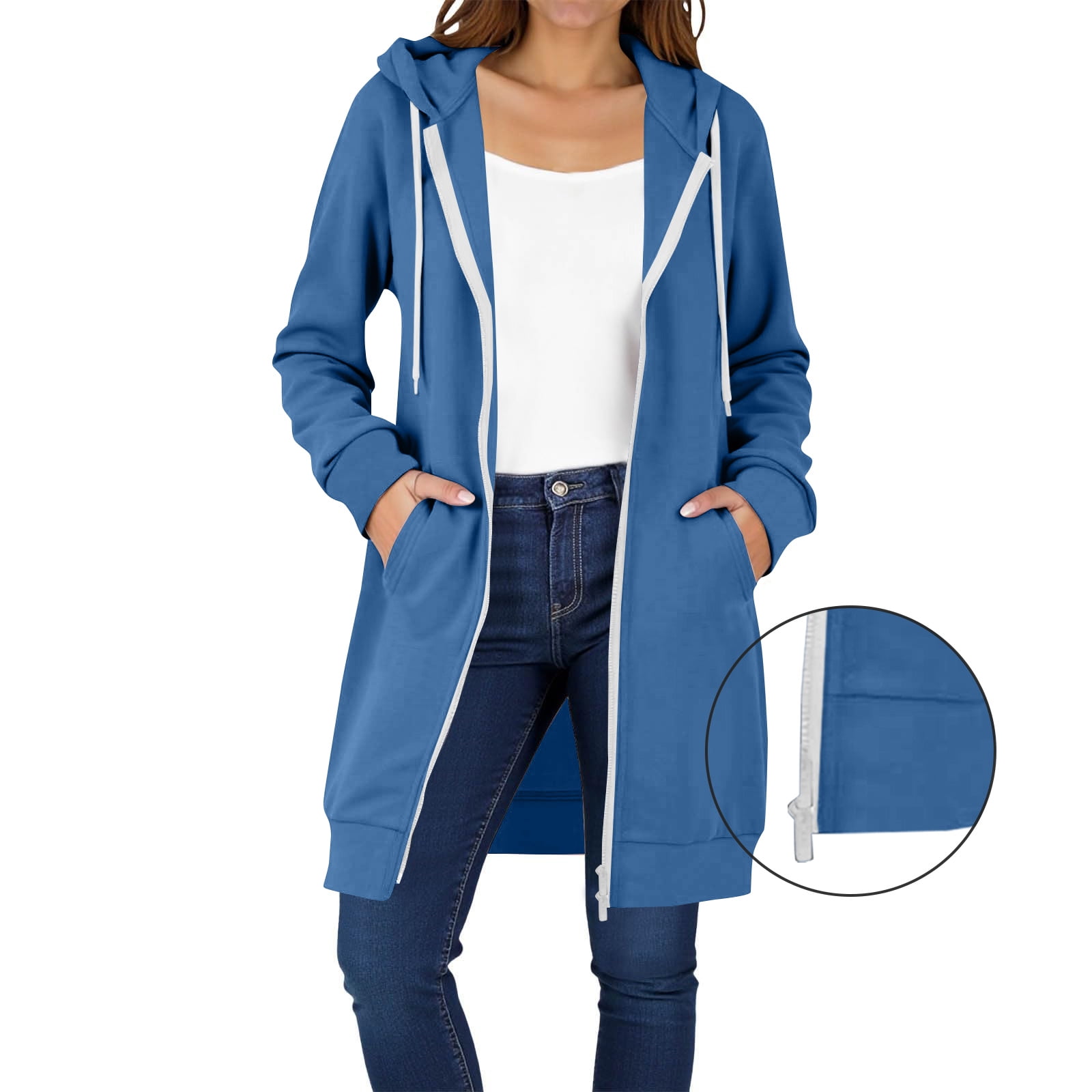 Hogleaql Long Hoodies for Women Fashion Zip Up Ribbed Hem Hoodie ...