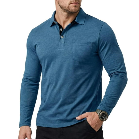 Hogleaql Long Sleeve Polo Shirts for Men Soft Dressy Tee Shirts ...