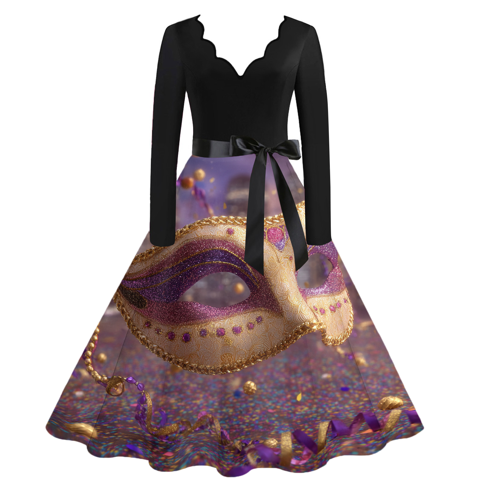 Hogleaql Mardi Gras Dresses Cocktail for Women Retro V-Neck Long Sleeve ...