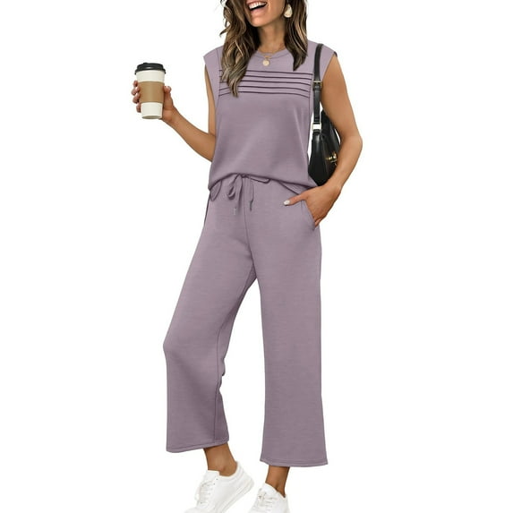Hogleaql Matching Sets Women Clothing Crewneck Sleeveless Tops Lounge ...