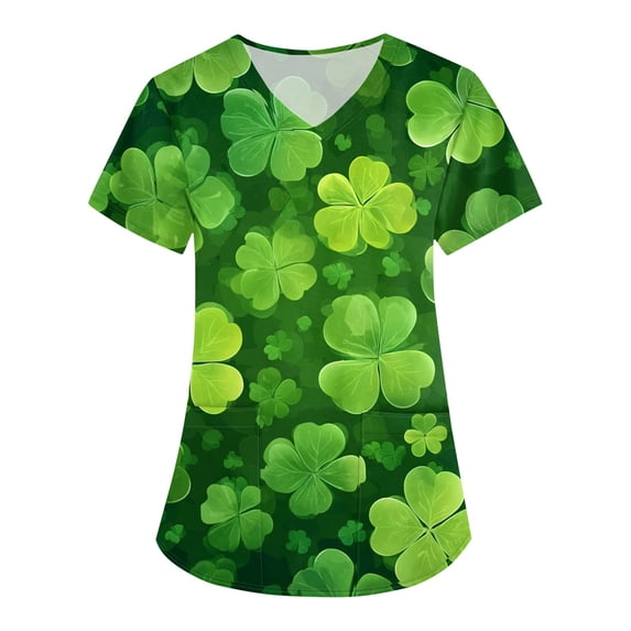 Hogleaql Medical Women's St Patricks Day Scrub Top Short Sleeve V-Neck ...