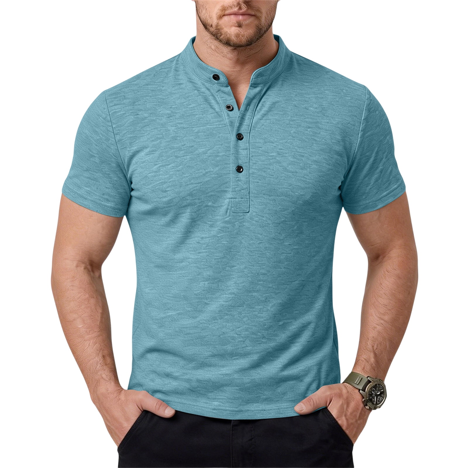 Hogleaql Men's Henley Shirt Big & Tall Muscle Dressy Short Sleeve Gym ...