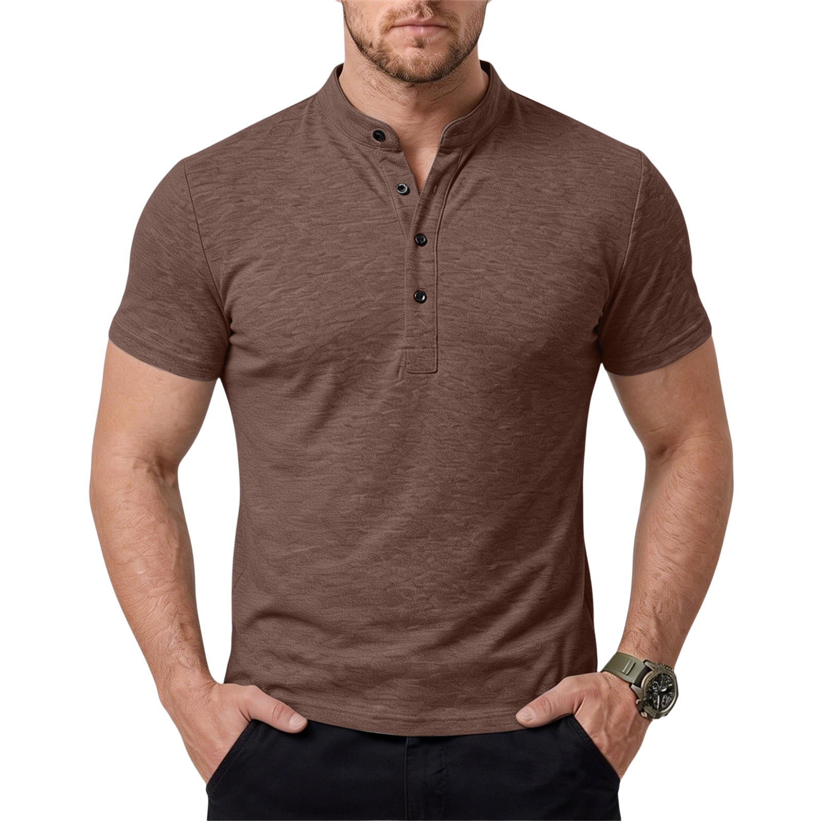 Hogleaql Men's Henley Shirt Big & Tall Muscle Dressy Short Sleeve ...