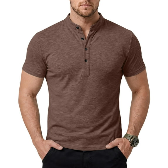 Hogleaql Men's Henley Shirt Big & Tall Muscle Dressy Short Sleeve ...