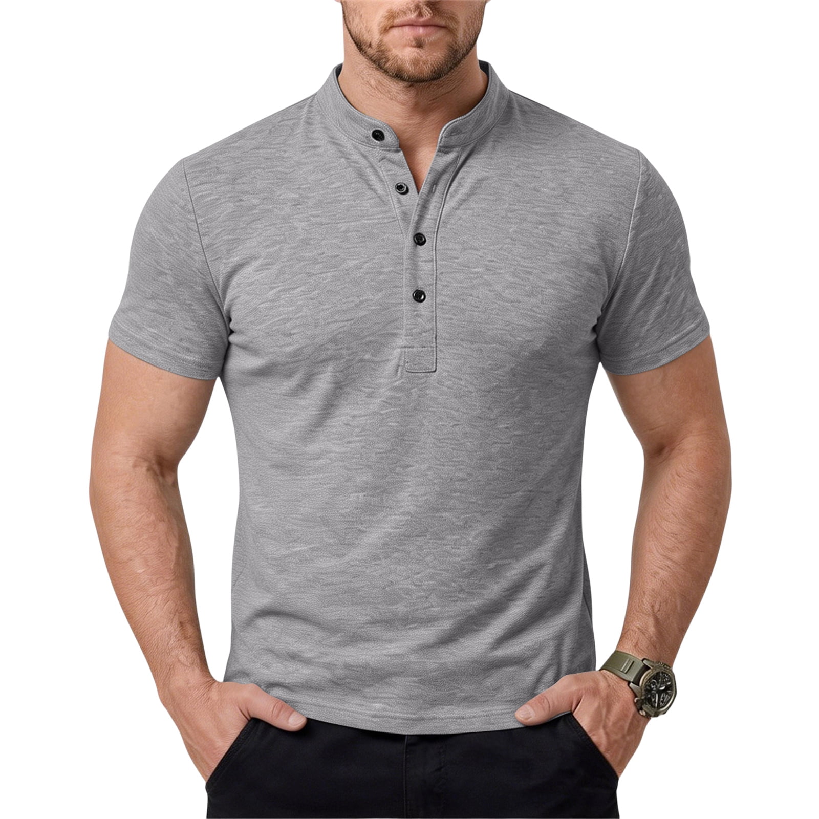 Hogleaql Men's Henley Shirt Big & Tall Muscle Trendy Short Sleeve Gym ...