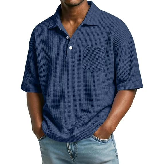 Hogleaql Men's Short Sleeve Collared T Shirt Casual Shirts Button ...