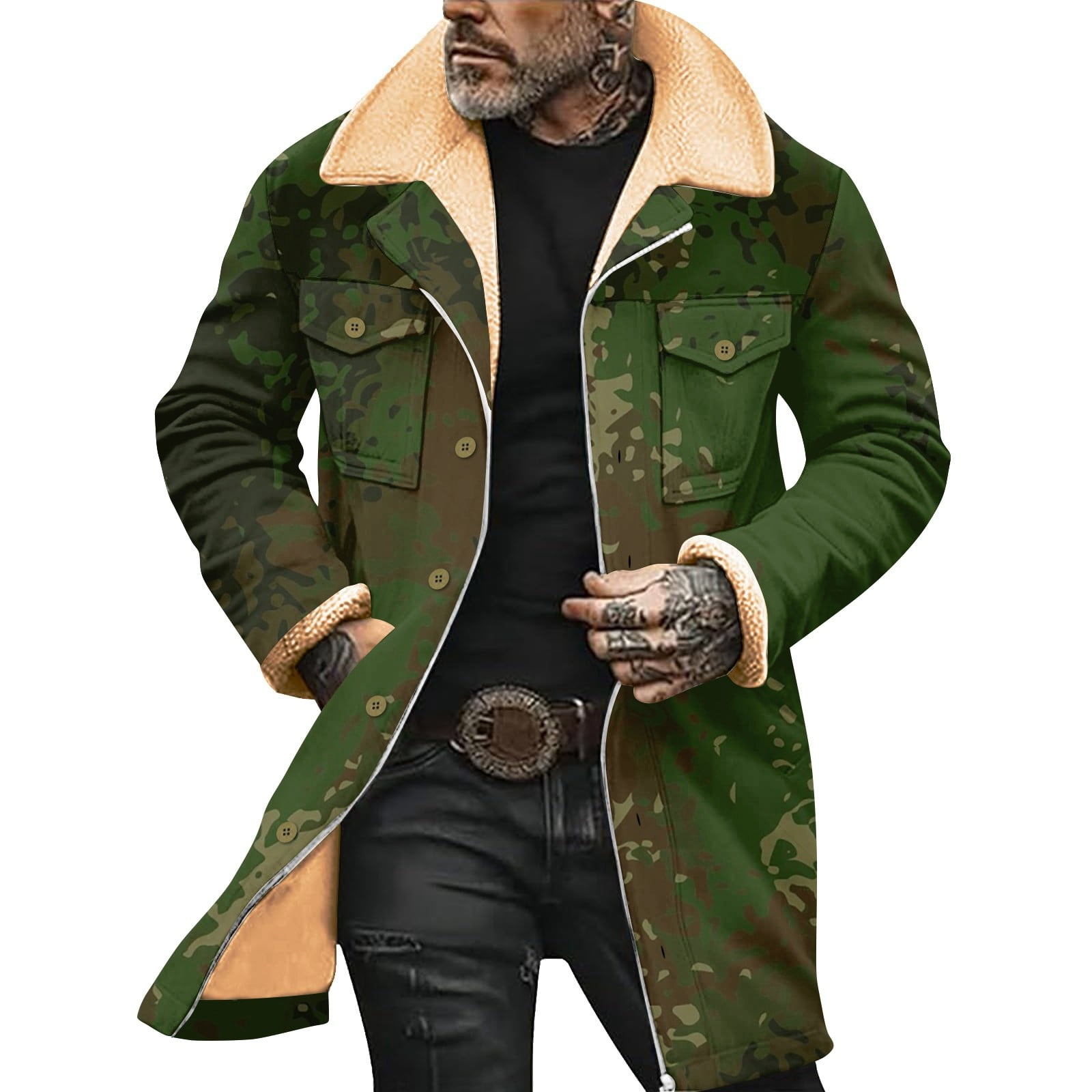 Hogleaql Men's Suede Jacket Patchwork Vintage Plush Reversed Collar ...