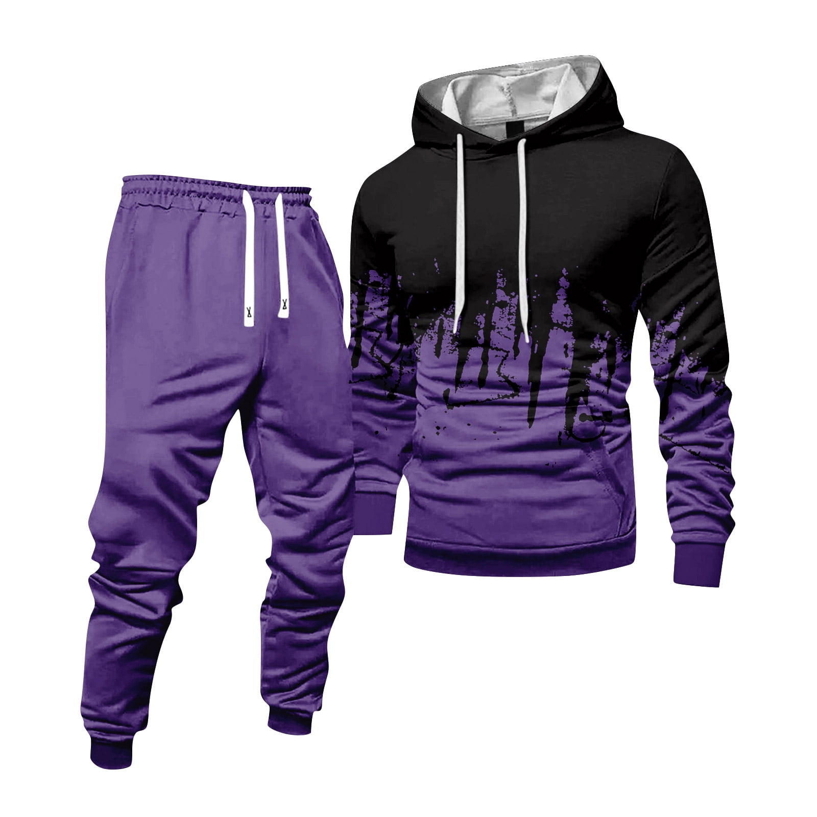 Hogleaql Men's Tracksuits 2 Piece Set Solid Color Fleece Hoodie Joggers ...