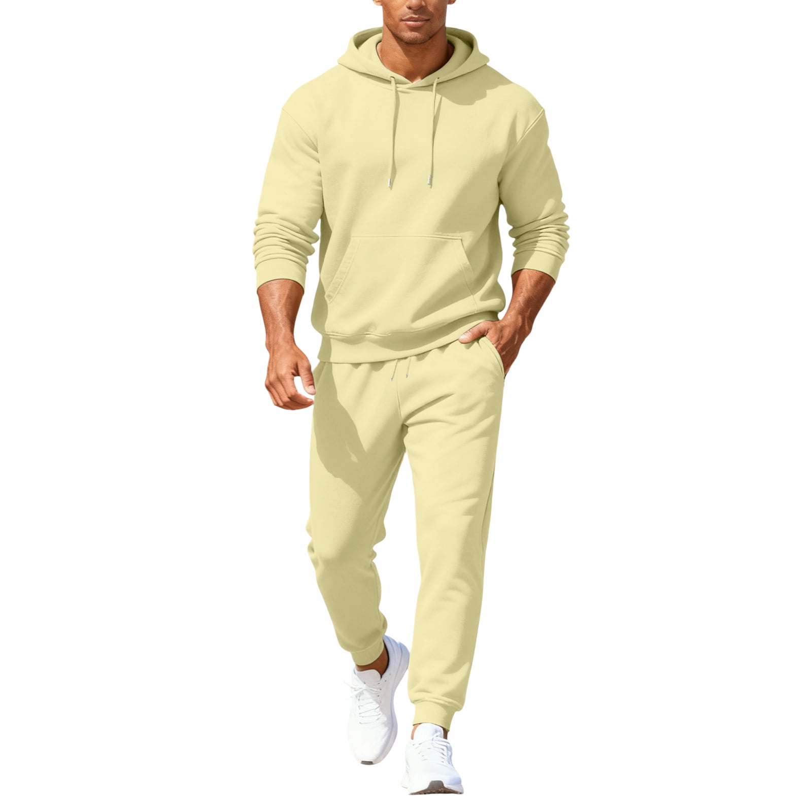 Hogleaql Men's Tracksuits 2 Piece Set Solid Color Relaxed Fit Hoodie ...