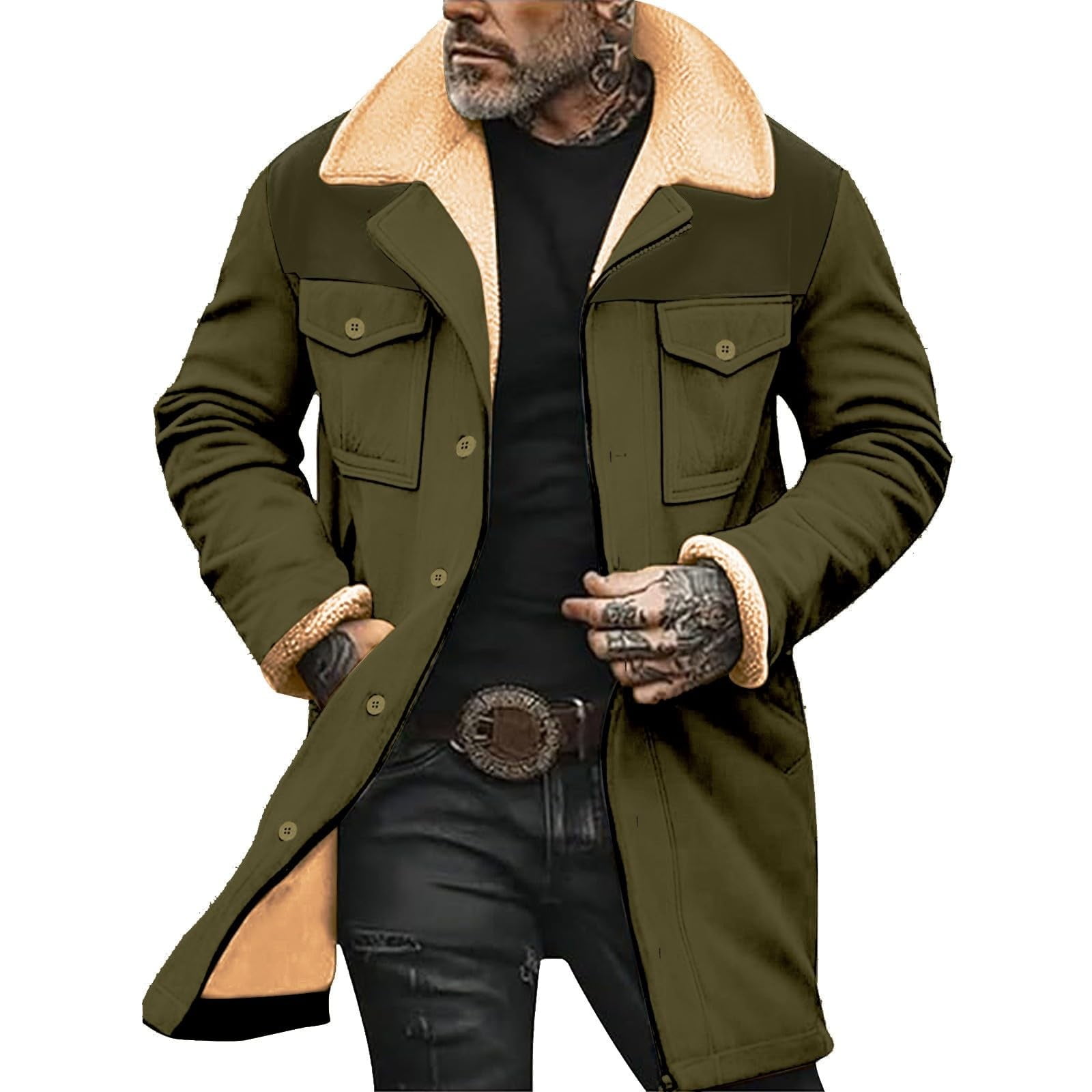 Hogleaql Men's Vintage Plush Reversed Collar Suede Jacket Retro Long ...