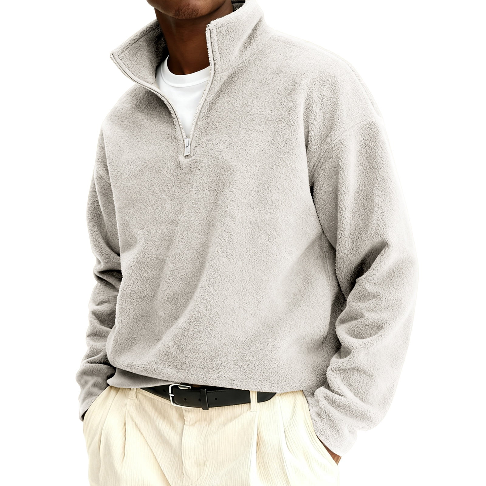 Hogleaql Mens Fleece Pullover Quarter Zip Stand Collar Fleece Long ...