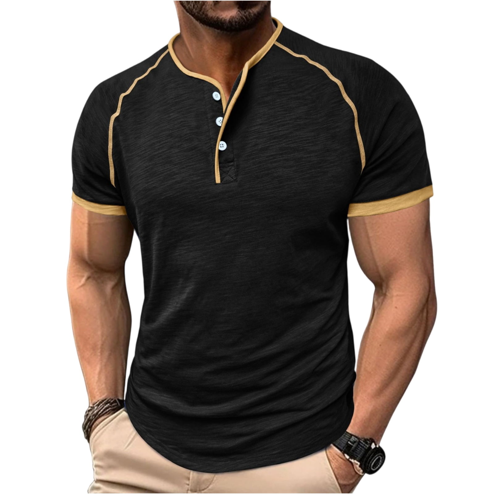 Hogleaql Mens Muscle Short Sleeve Henley Shirts Trendy Athletic T ...