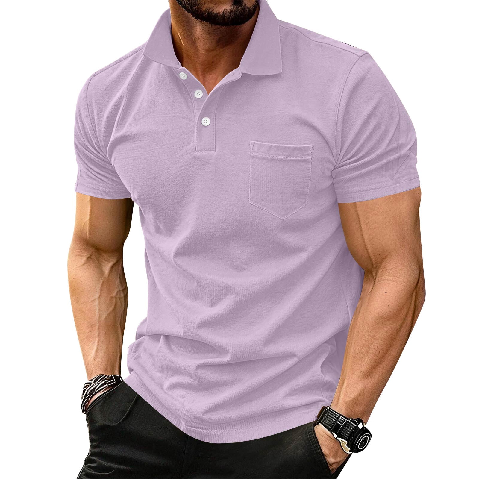 Hogleaql Mens Muscle Short Sleeve Polo Shirts Dressy Workout Collared T ...