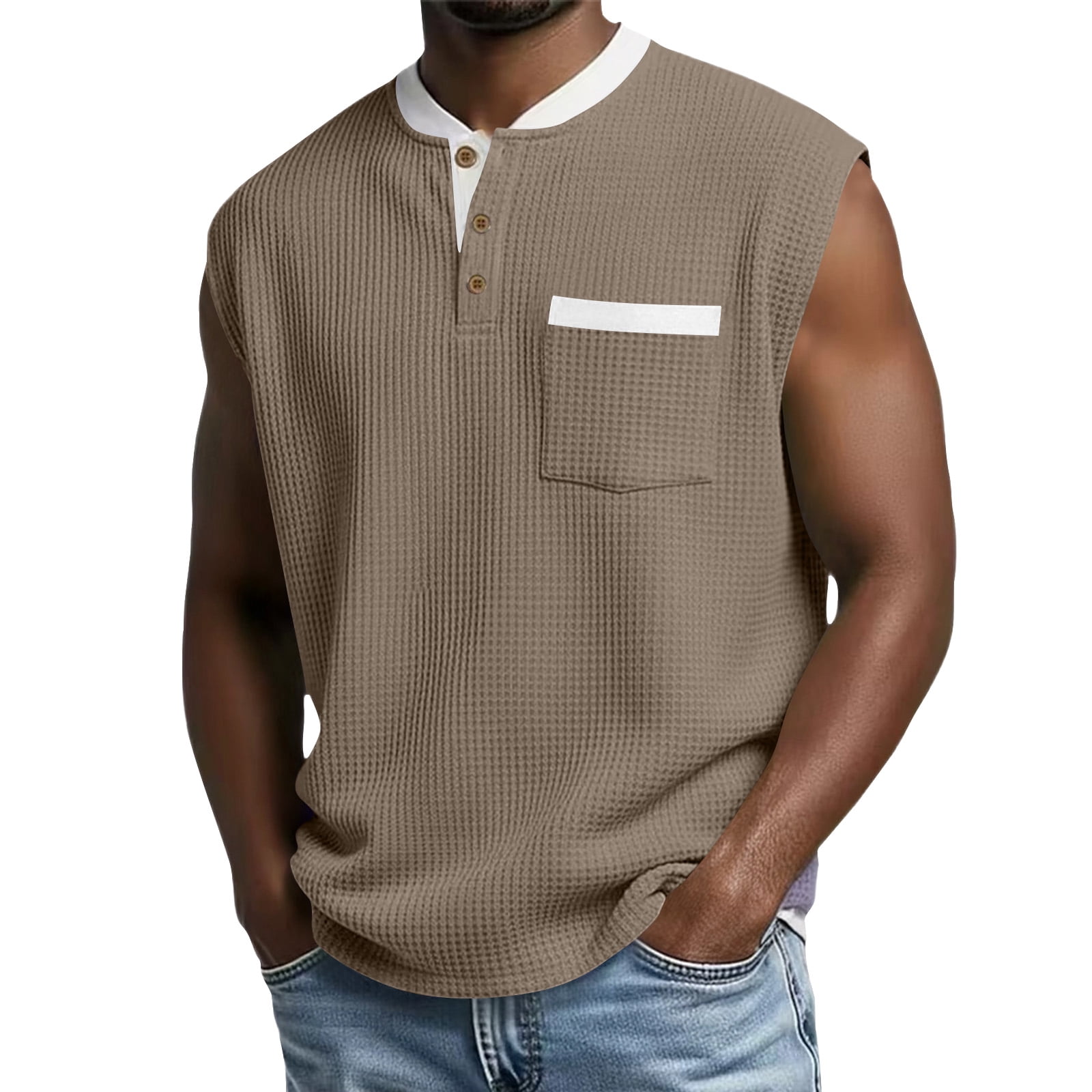 Hogleaql Mens Muscle Sleeveless Henley Shirts Fashion Beach Athletic T ...