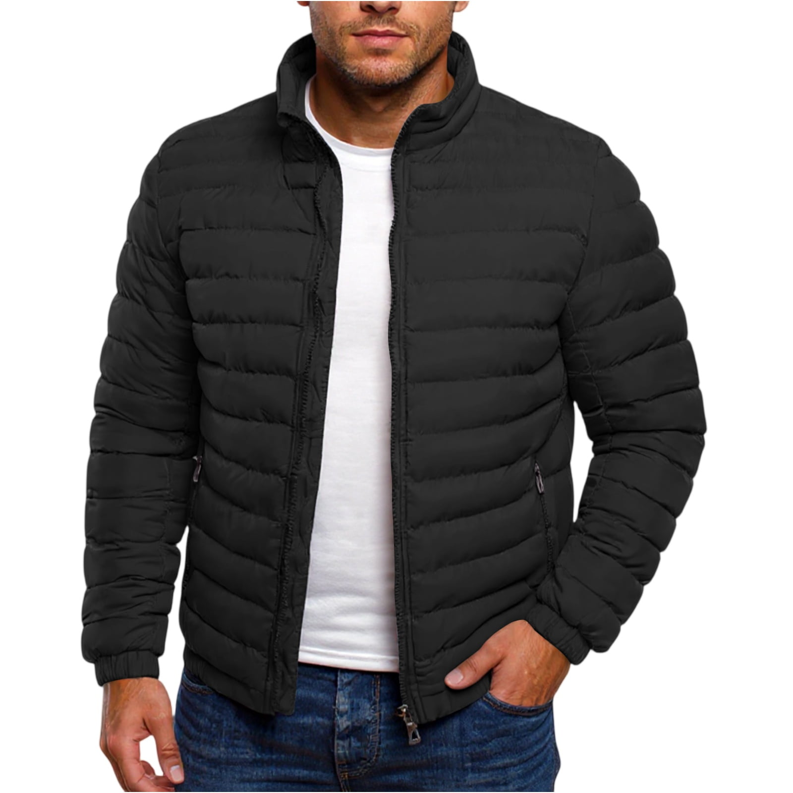 Hogleaql Mens Plus Size Puffer Jacket Zip Down Long Sleeve Thermal ...