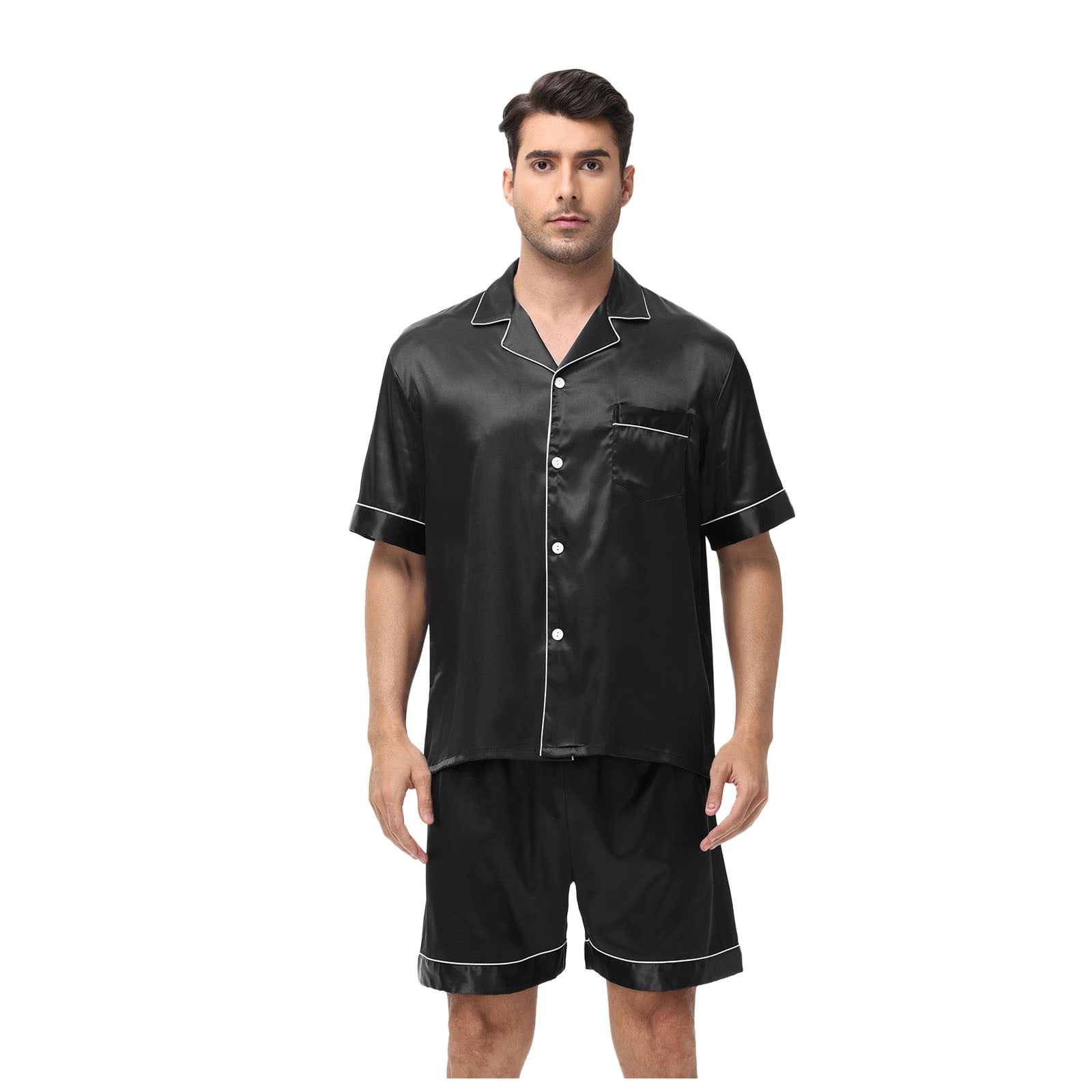 Hogleaql Mens Silk Pajama Set 2025 Plus Size Button Down Silk Pjs with ...