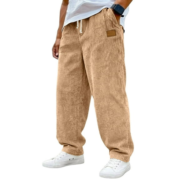 Hogleaql Mens Straight Leg Corduroy Pants Soft Elastic Waist Trendy ...