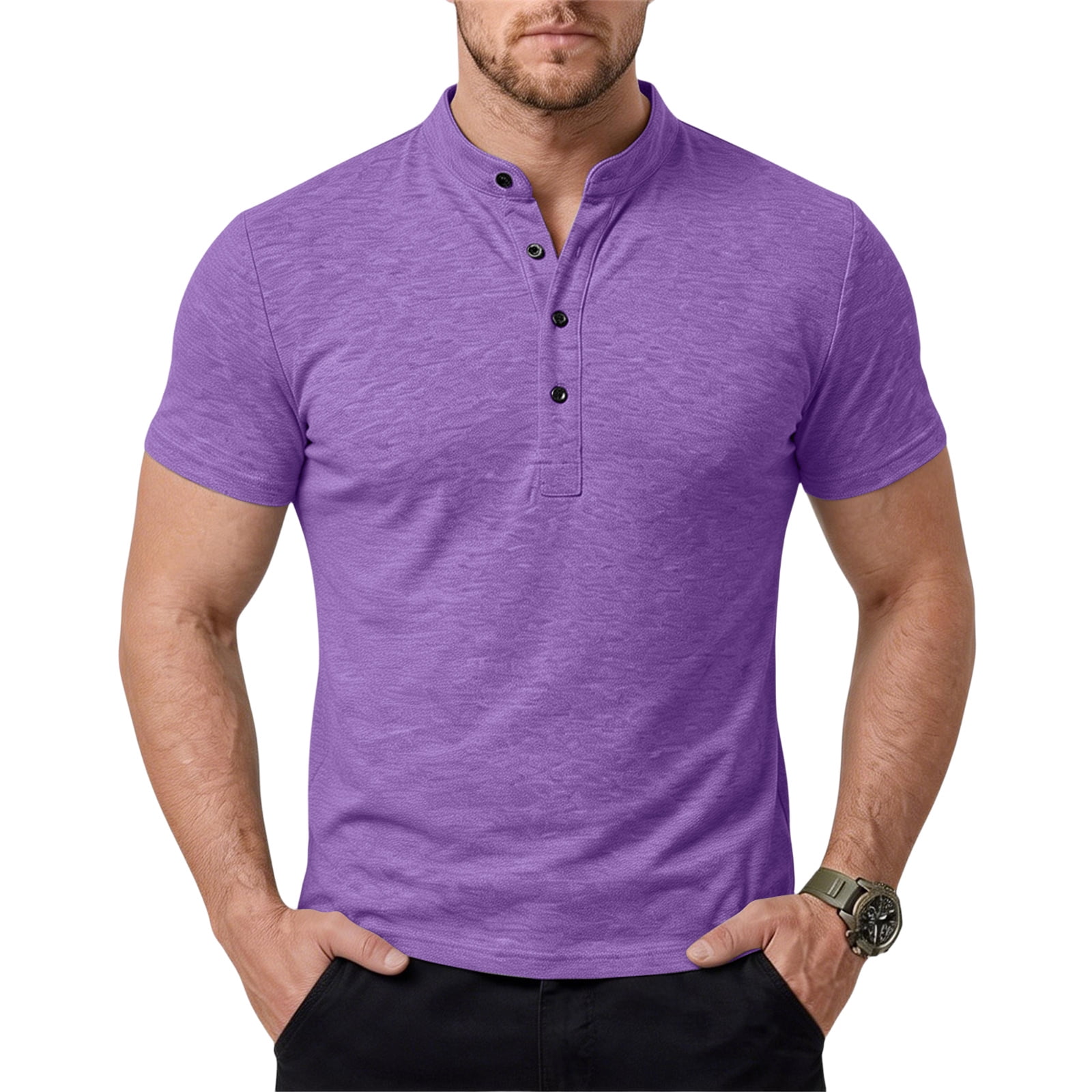 Hogleaql Muscle Shirts for Men Fashion Henley Short Sleeve Athletic T ...