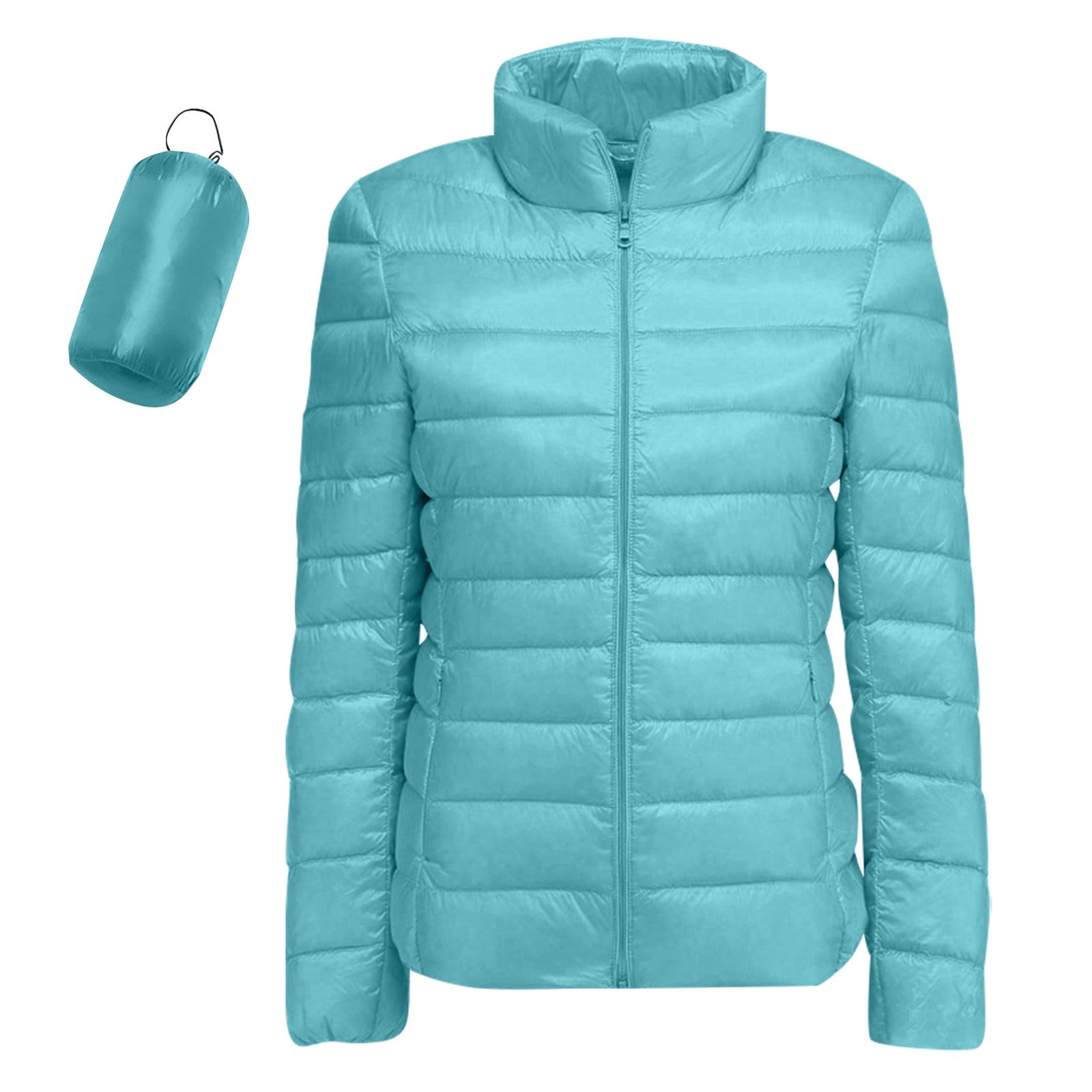 Hogleaql Packable Puffer Jacket Womens Soft Long Sleeve Full Zip Stand ...