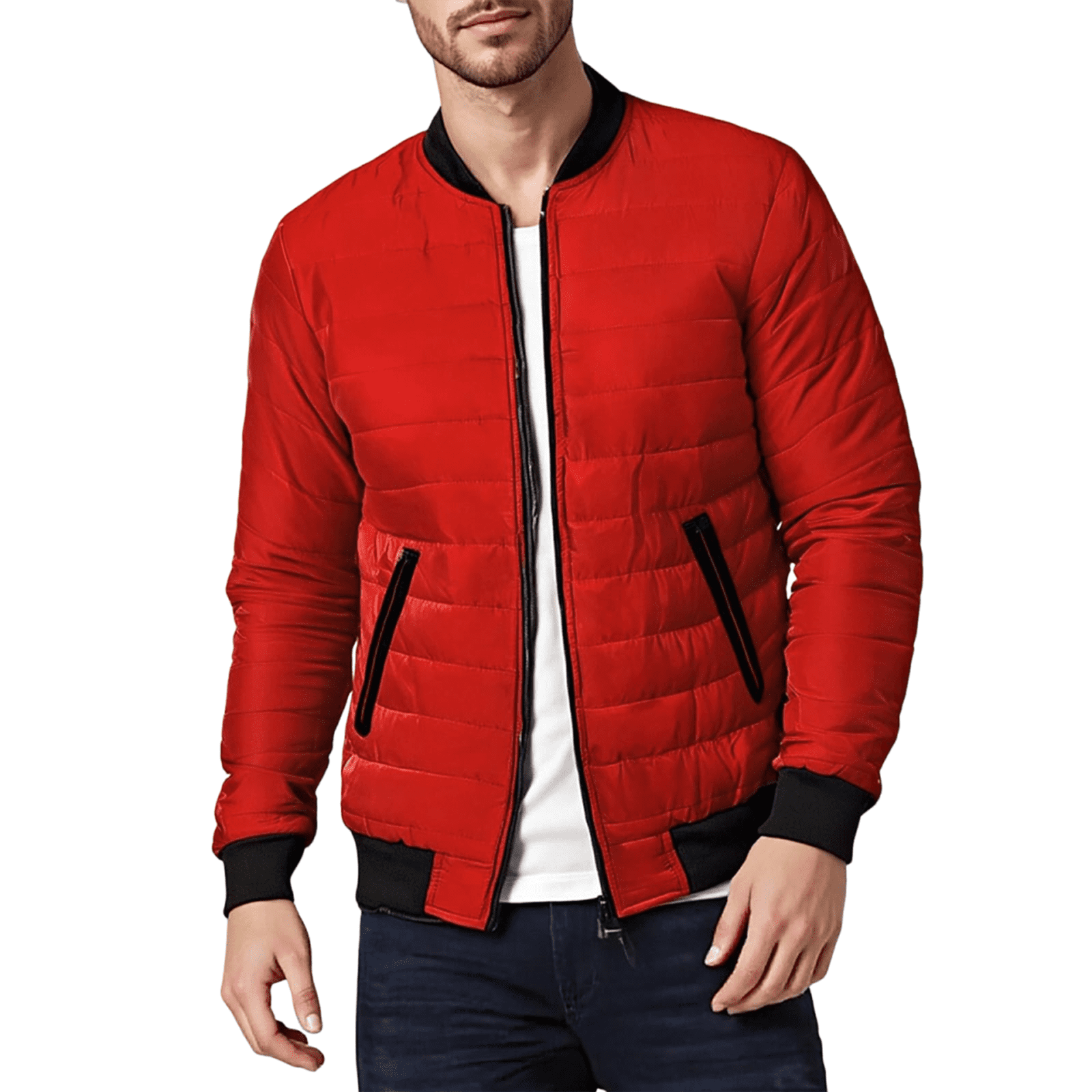 Hogleaql Plus Size Puffer Jacket Mens Zipper Long Sleeve Thermal ...